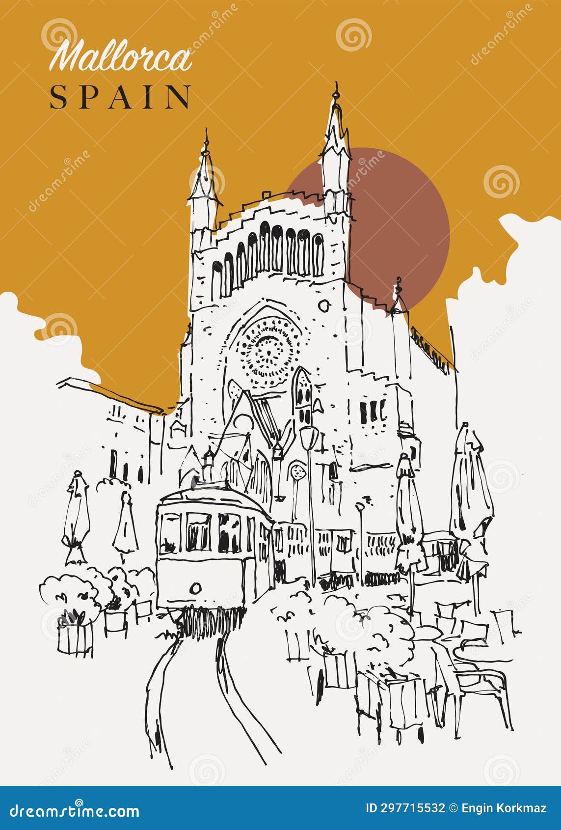 Drawing Sketch Illustration of Mallorca, Spain Stock Illustration ...