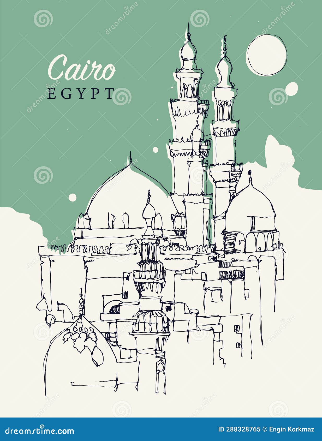 Drawing Sketch Illustration of Minarets and Domes of Mosques in Cairo ...