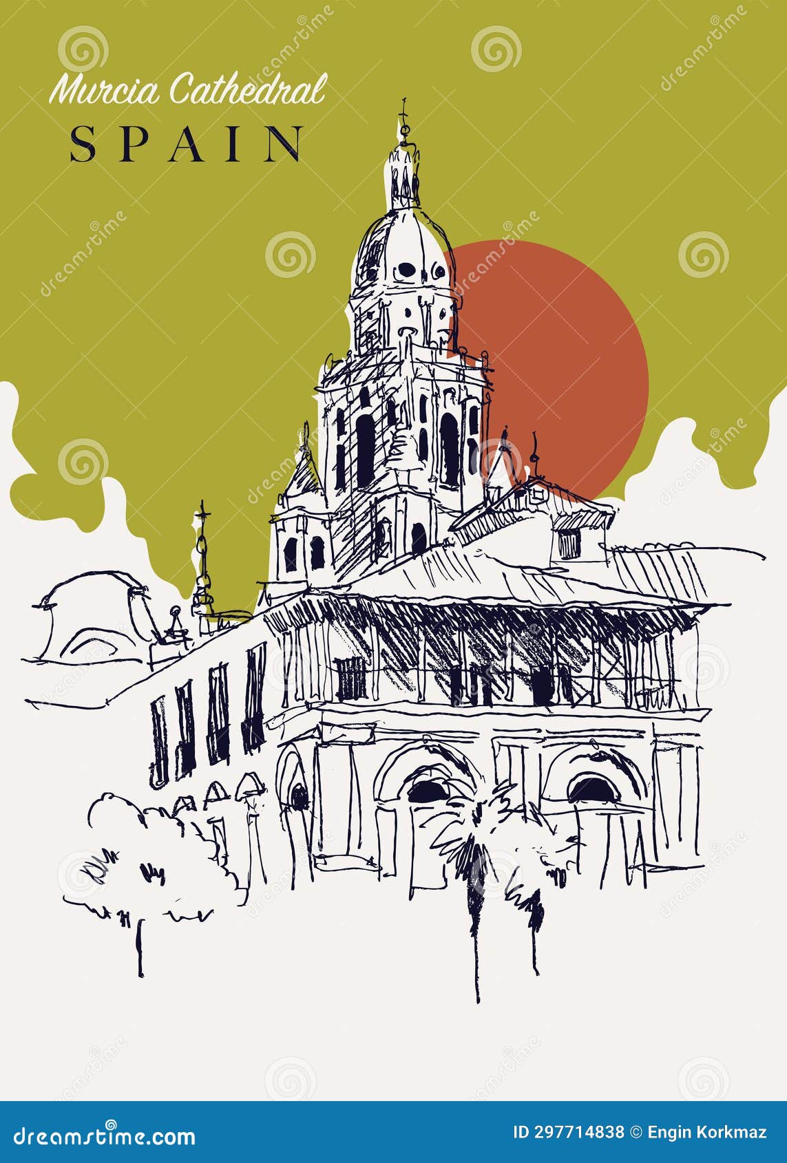 Drawing Sketch Illustration of the Murcia Cathedral, Spain Stock ...