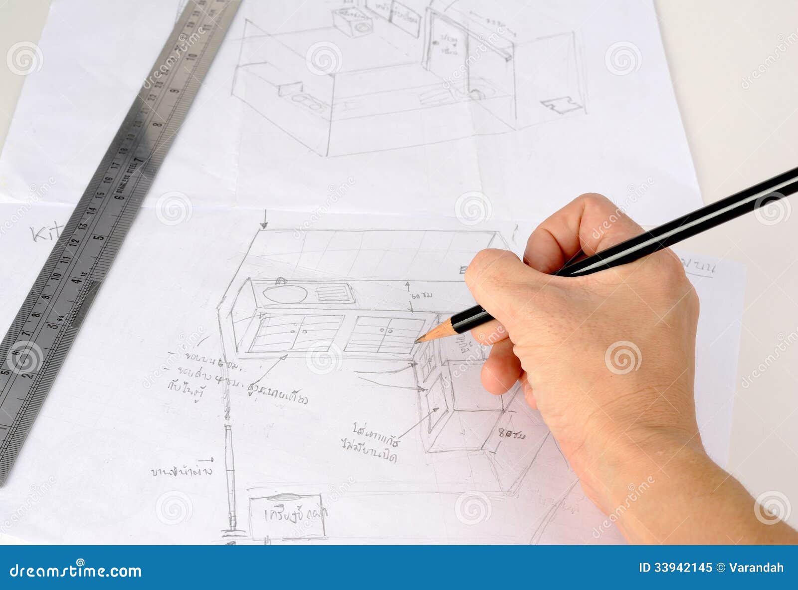 Drawing Sketch of the Kitchen Counter Stock Image - Image of drawing ...