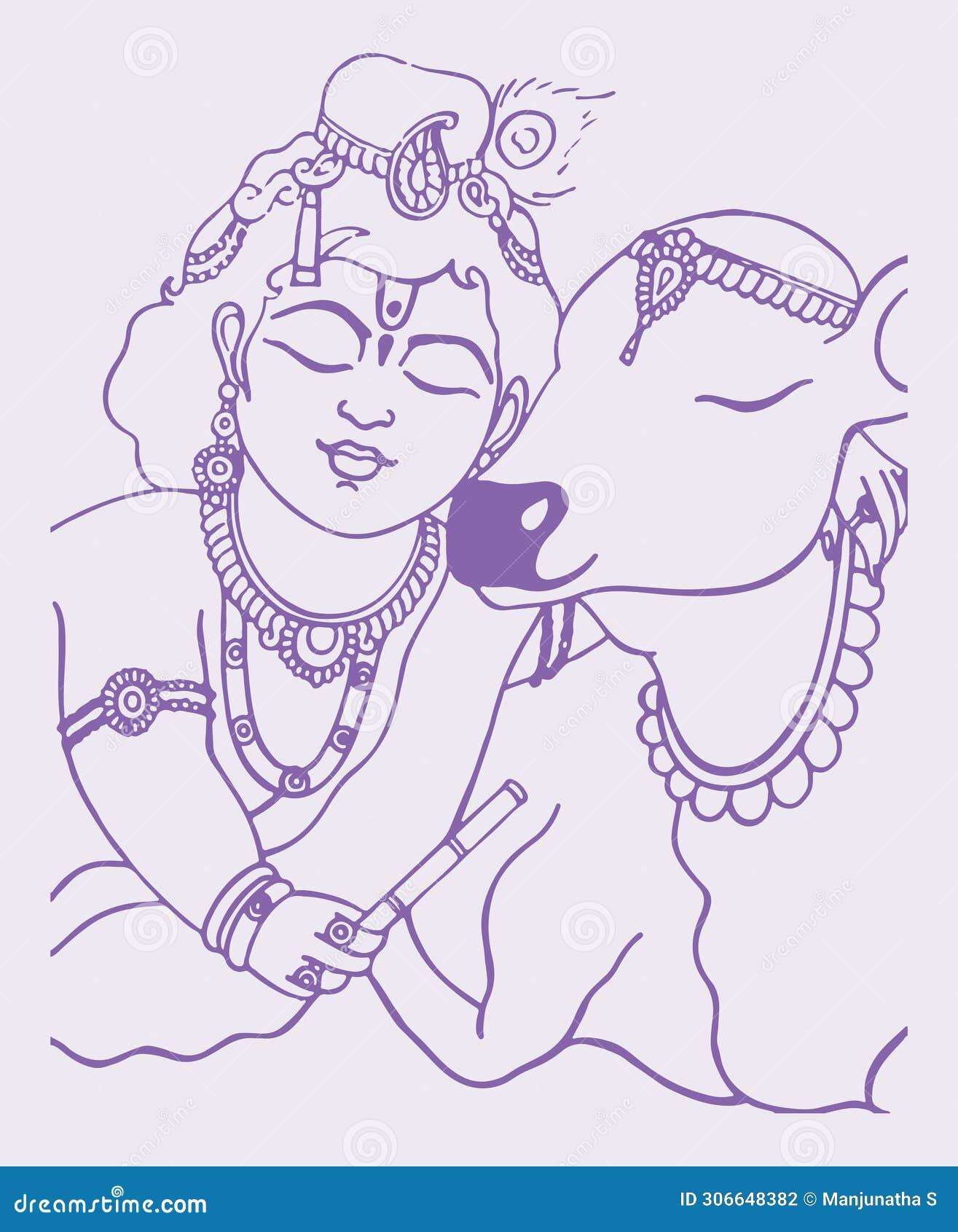 Sketch of Lord Krishna and Design Elements Illustration Stock Vector ...