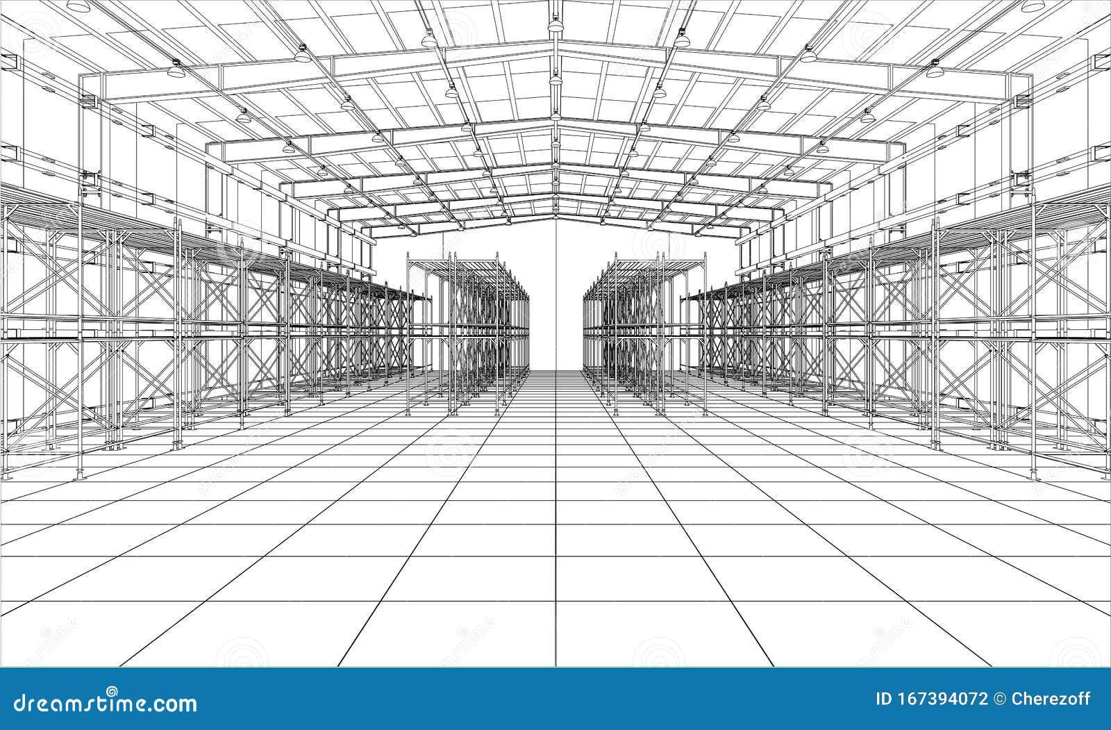 Drawing or Sketch of Warehouse with Shelves Stock Vector - Illustration ...
