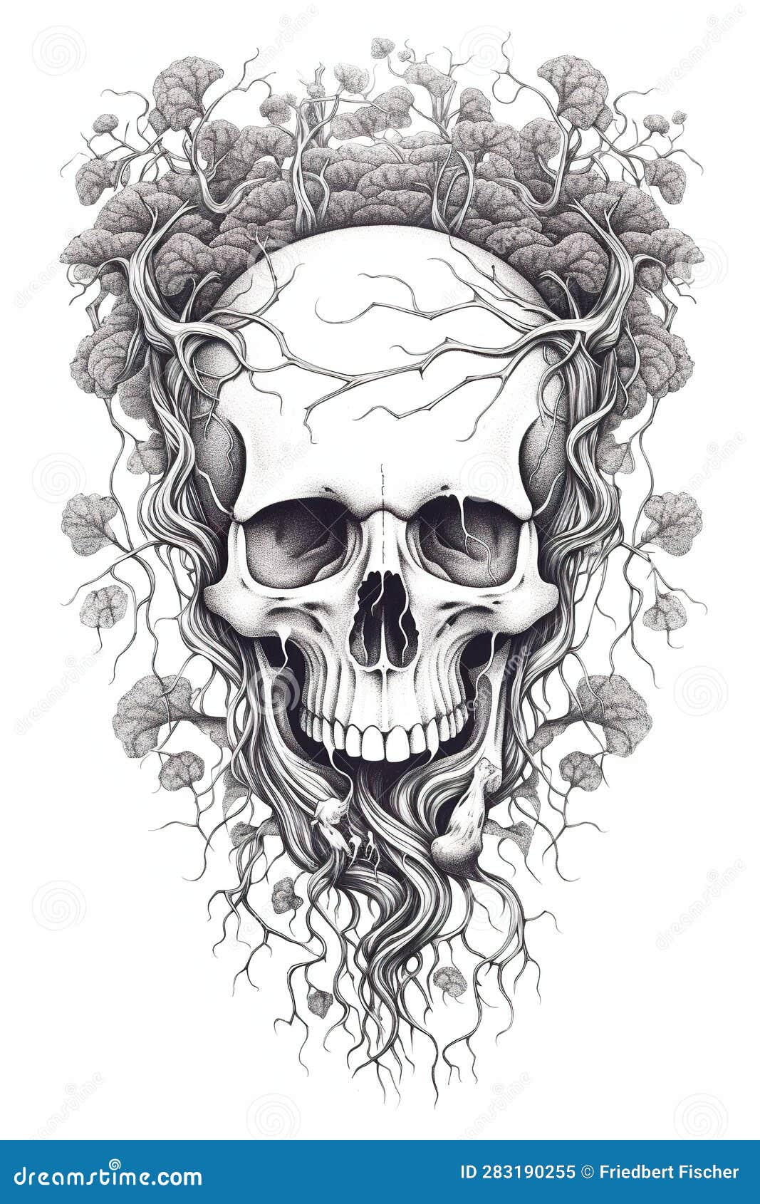 A Drawing of a Skull with Vines Around it. Generative AI Image. Stock ...