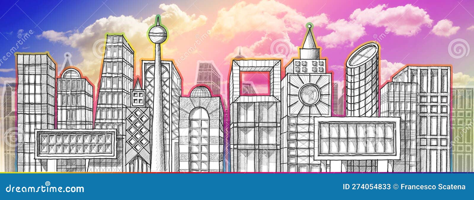 Drawing The Skyline Of A Modern City Hypothetical - Pencil On White ...