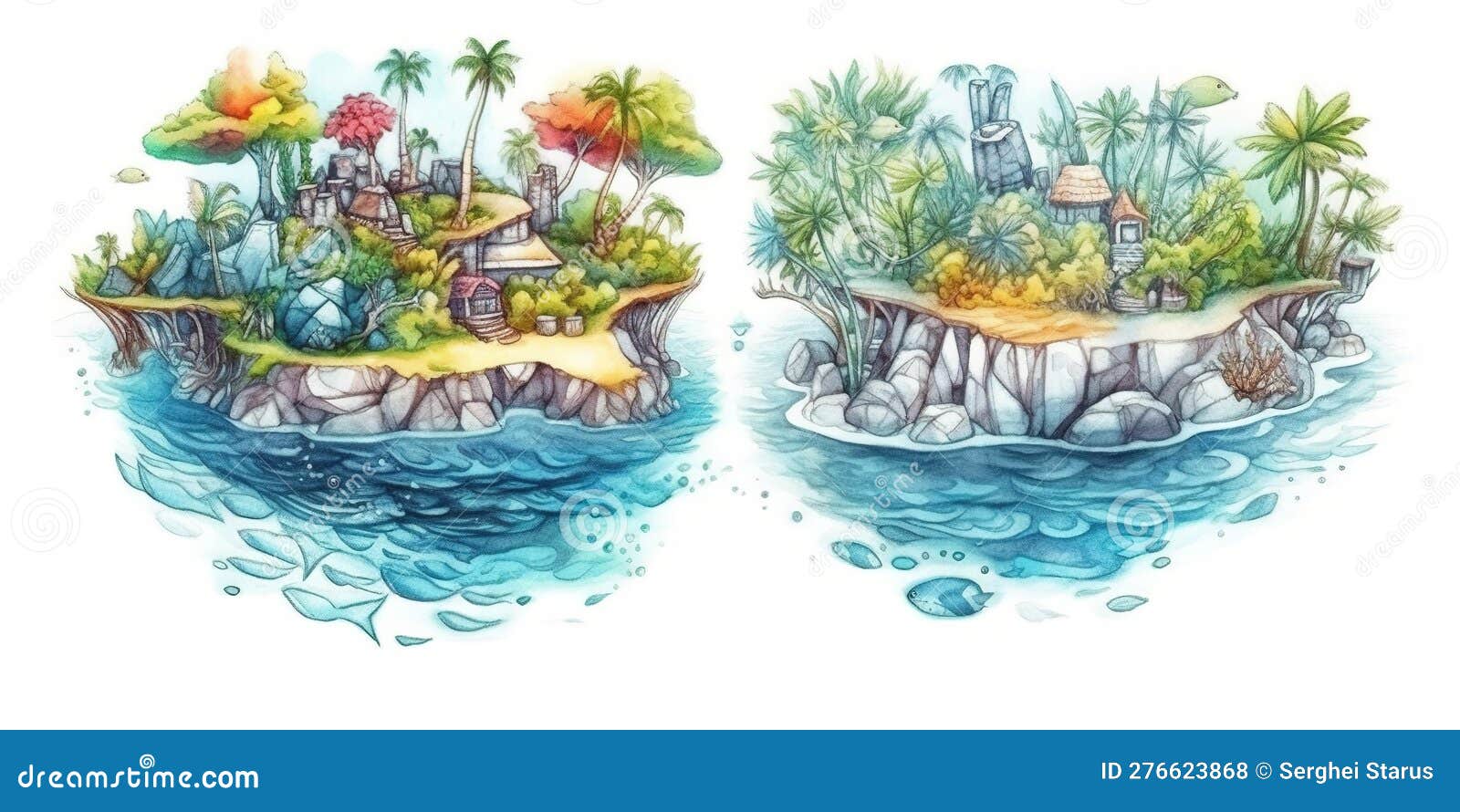 A Drawing of a Small Island in the Middle of the Ocean. AI Generative Image Stock Illustration ...