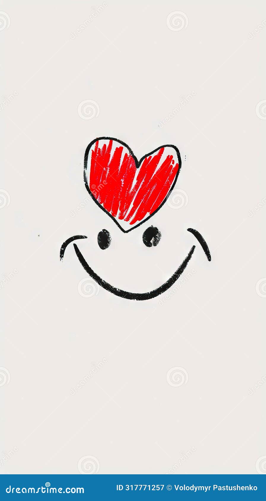 A Drawing of a Smiley Face with a Red Heart on it Stock Illustration ...