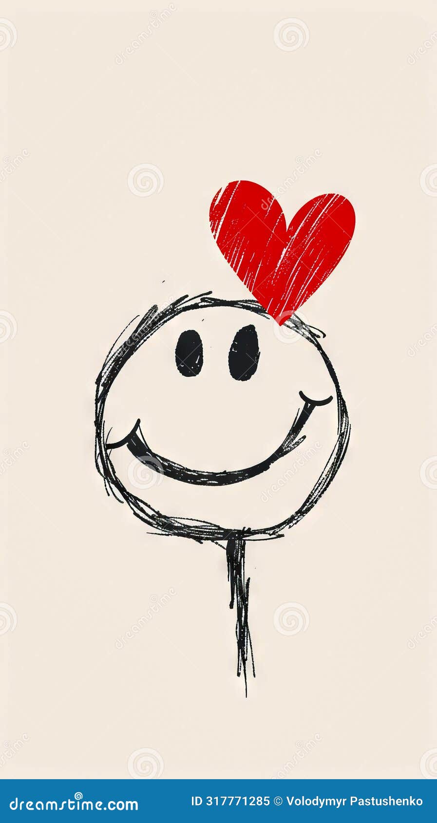 A Drawing of a Smiley Face with a Red Heart on Top Stock Image - Image ...