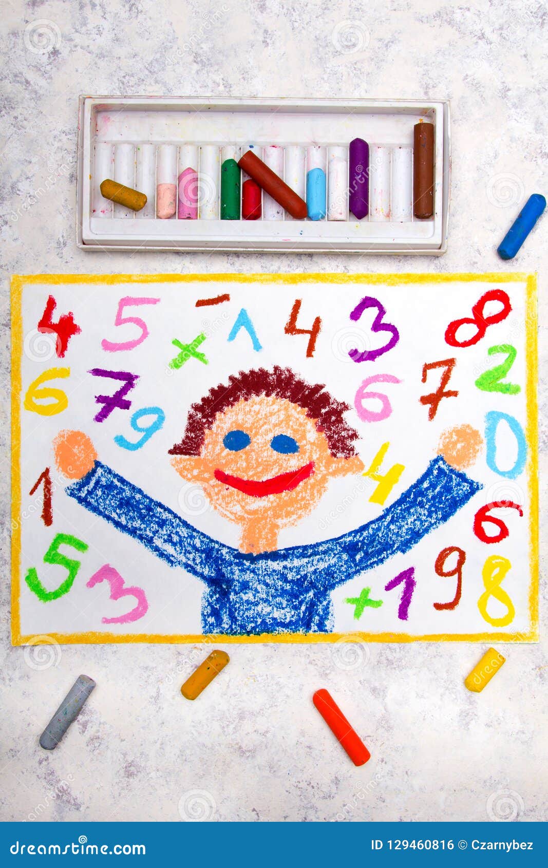 Drawing: Smiling Boy and Colorful Numbers Stock Photo - Image of count ...