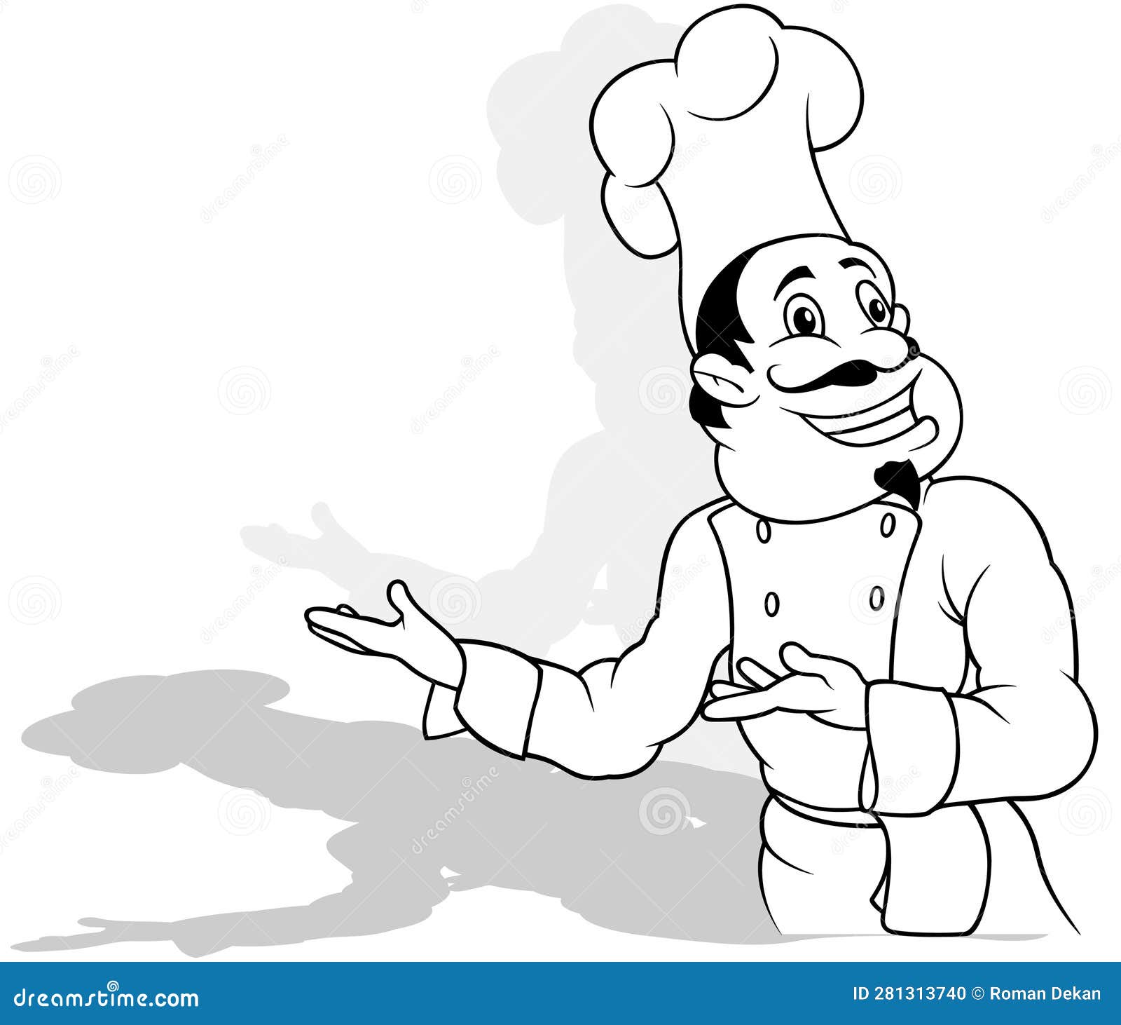 Drawing of a Smiling Chef in White Uniform Pointing with His Hands ...