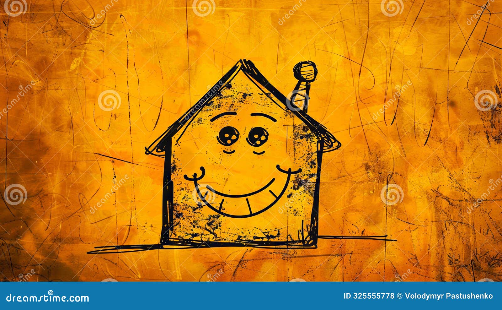 A Drawing of a Smiling House on an Orange Background Stock Photo ...