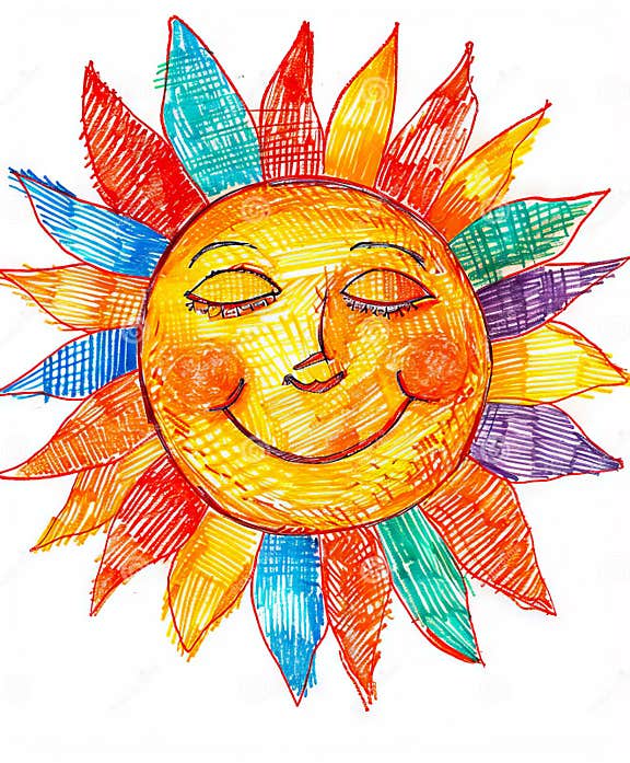 A Drawing of a Smiling Sun with a Smiley Face Stock Photo - Image of ...