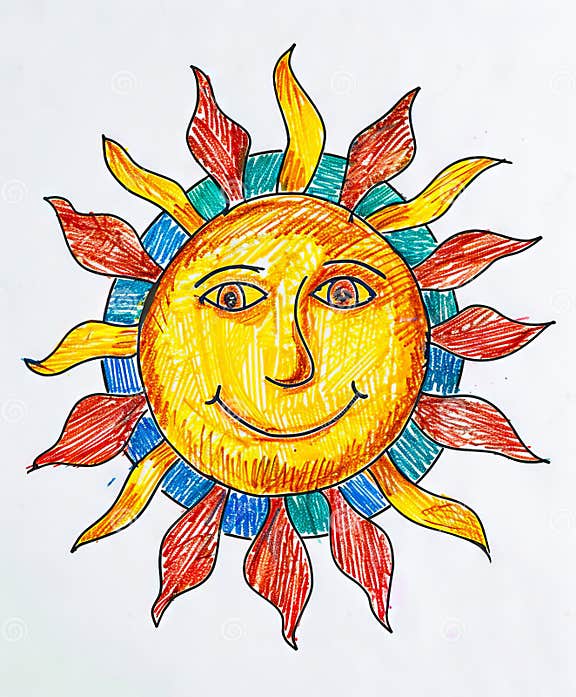 A Drawing of a Smiling Sun with a Smiley Face Stock Image - Image of ...