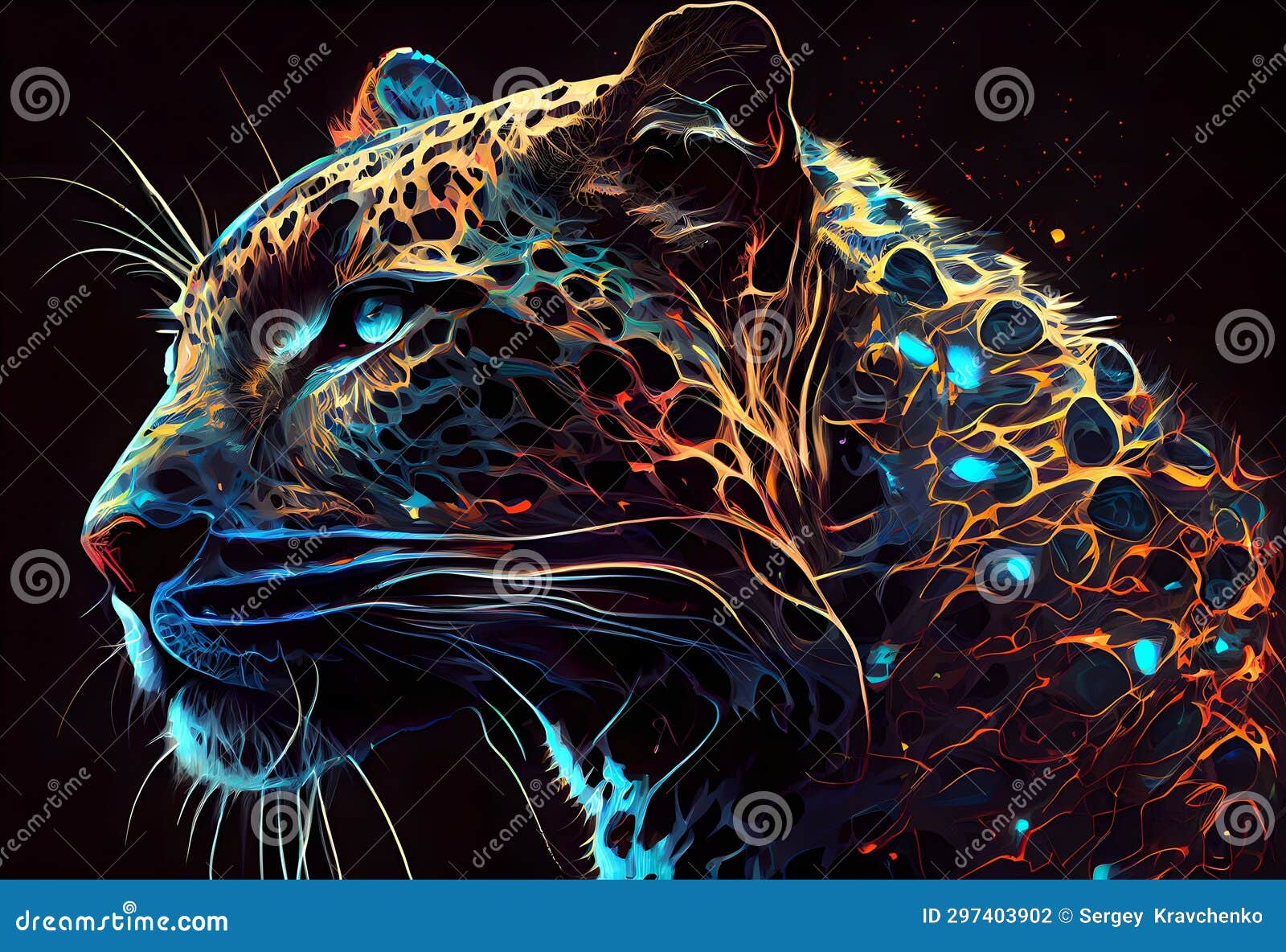 Drawing Snow Leopard Portrait on a Black Background 库存照片 - 图片 包括有 查出 ...