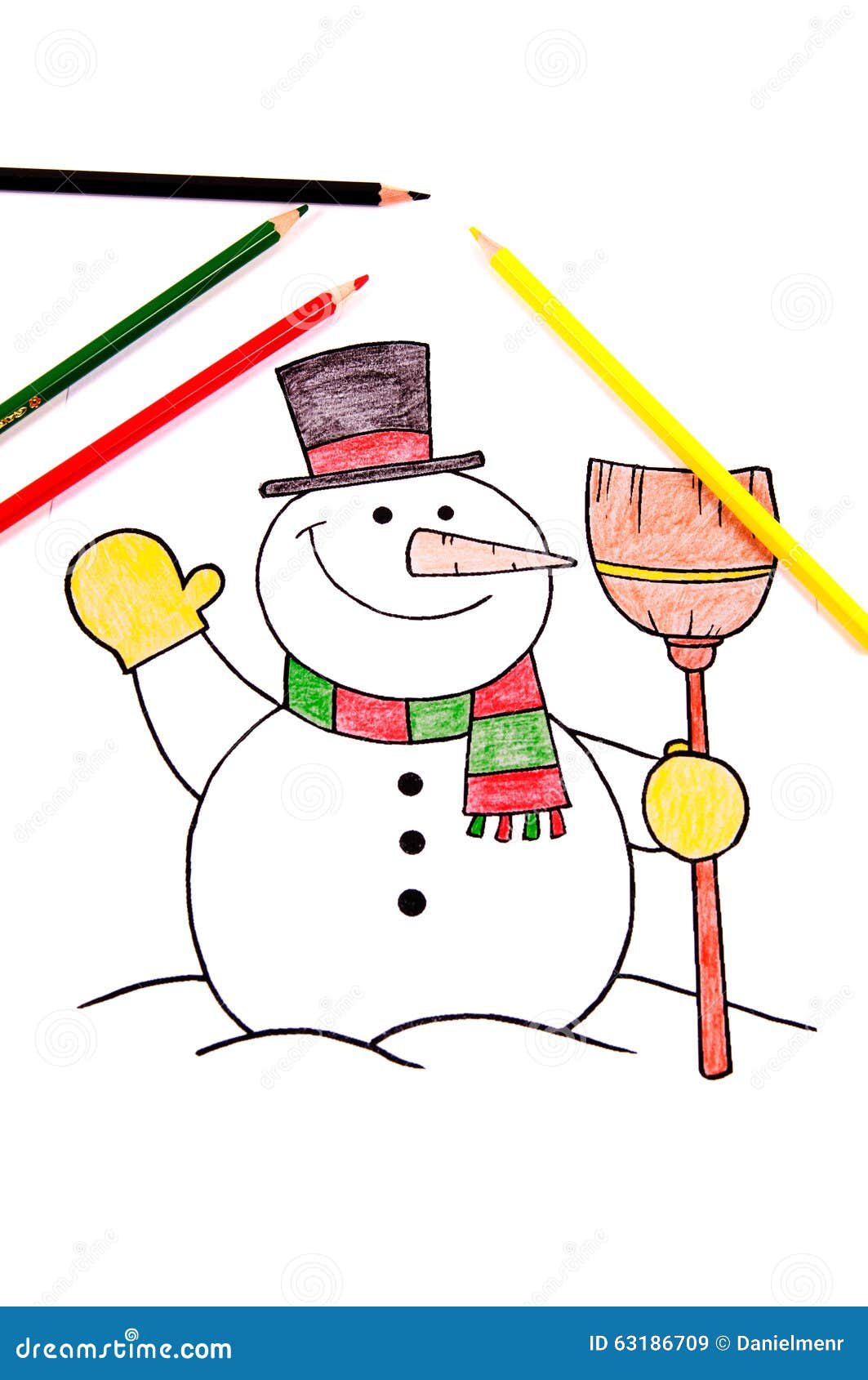 Drawing of a snowman stock image. Image of paper, cold - 63186709