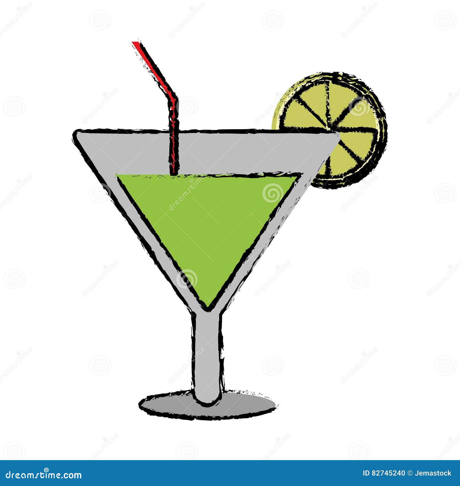 Drawing Soft Drink Cocktail Lemon and Straw Stock Vector - Illustration ...