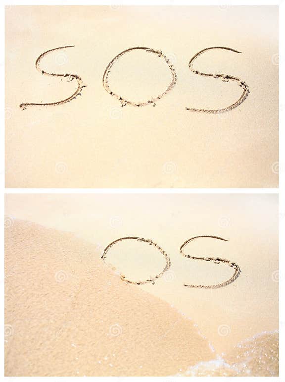 Drawing of SOS on the Beach Sand Stock Photo - Image of aerial, gold ...
