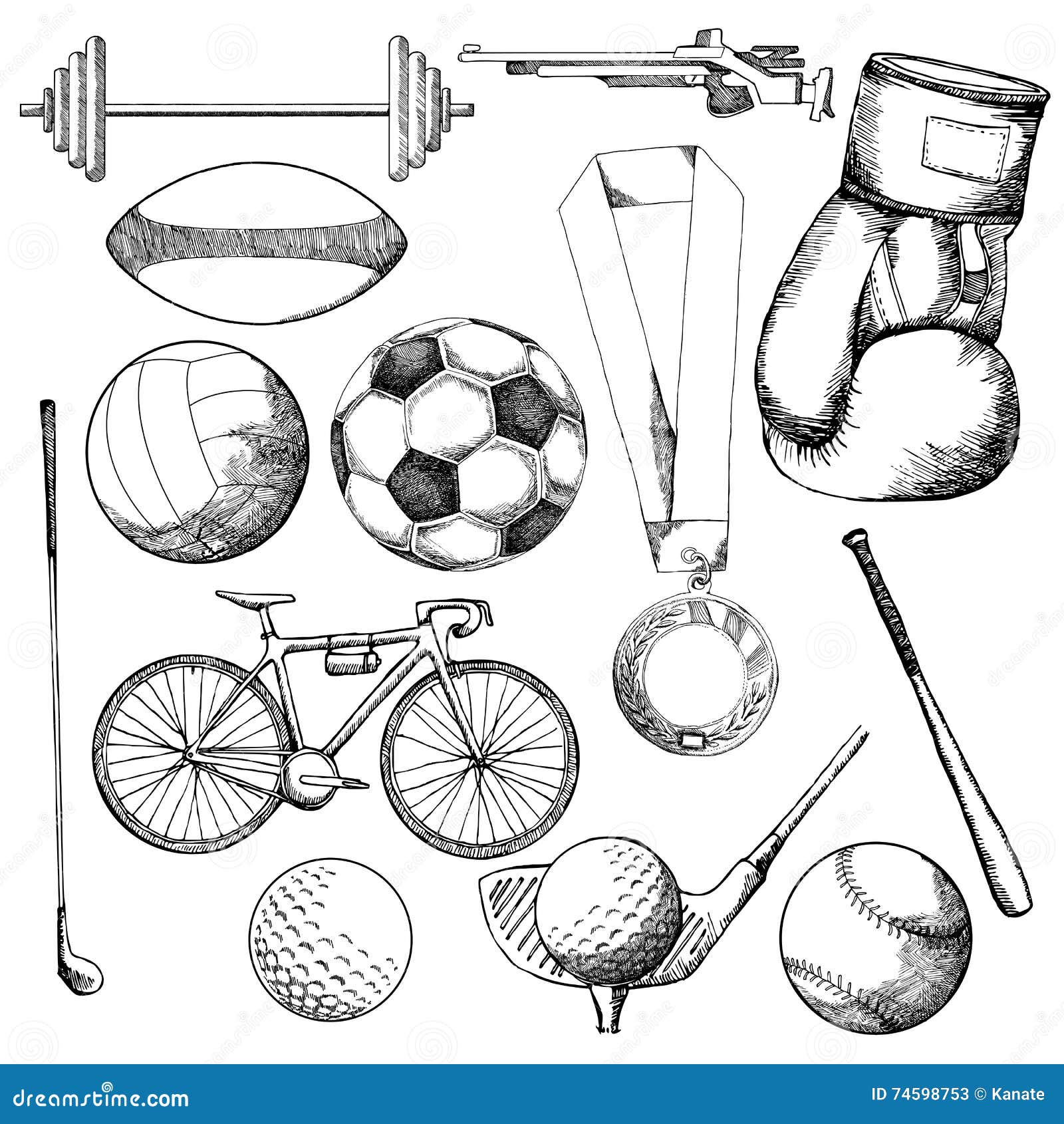 Drawing of sport element stock vector. Illustration of doodle - 74598753