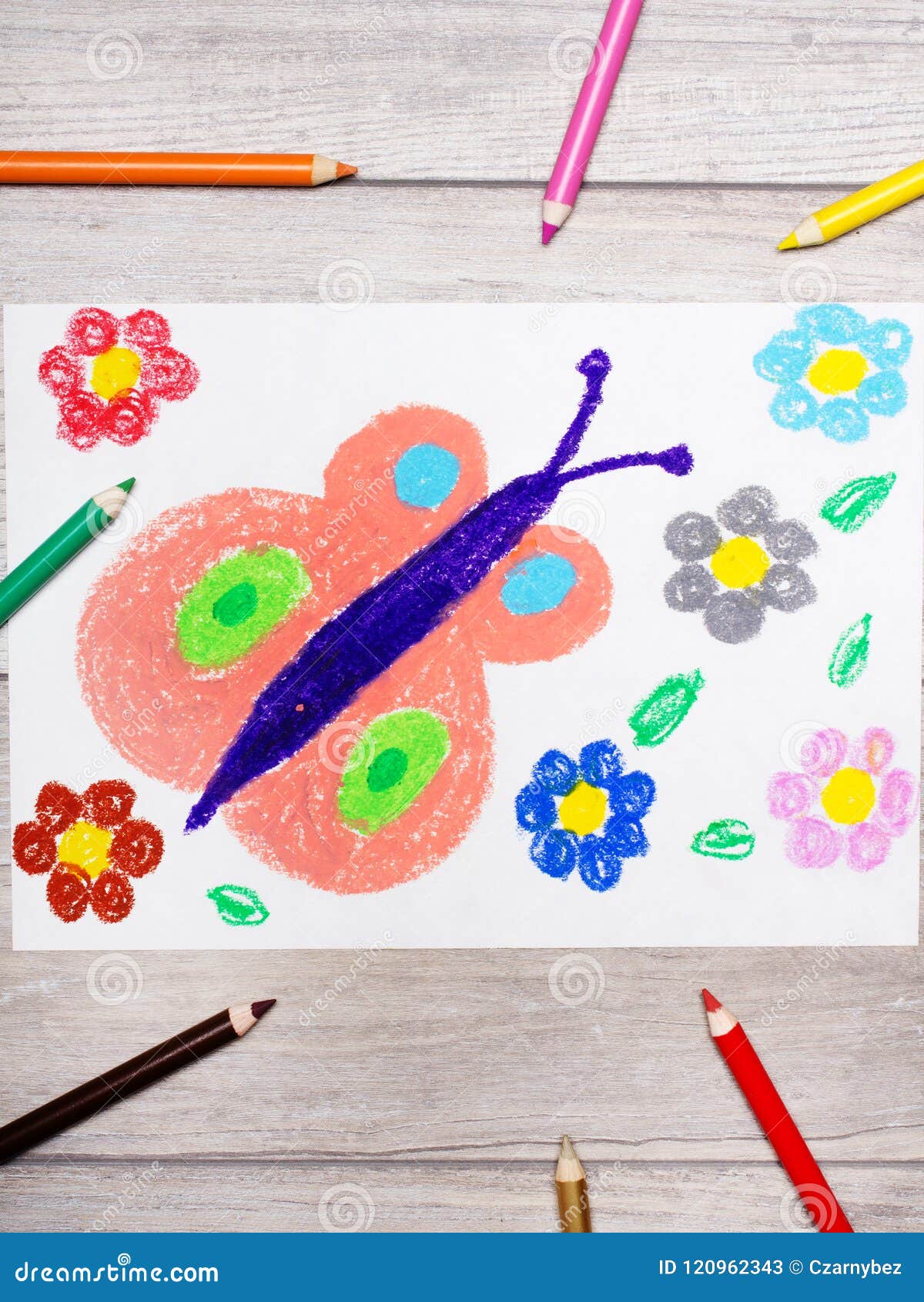 Drawing: Springtime, Butterfly and Cute Flowers. Stock Image - Image of ...