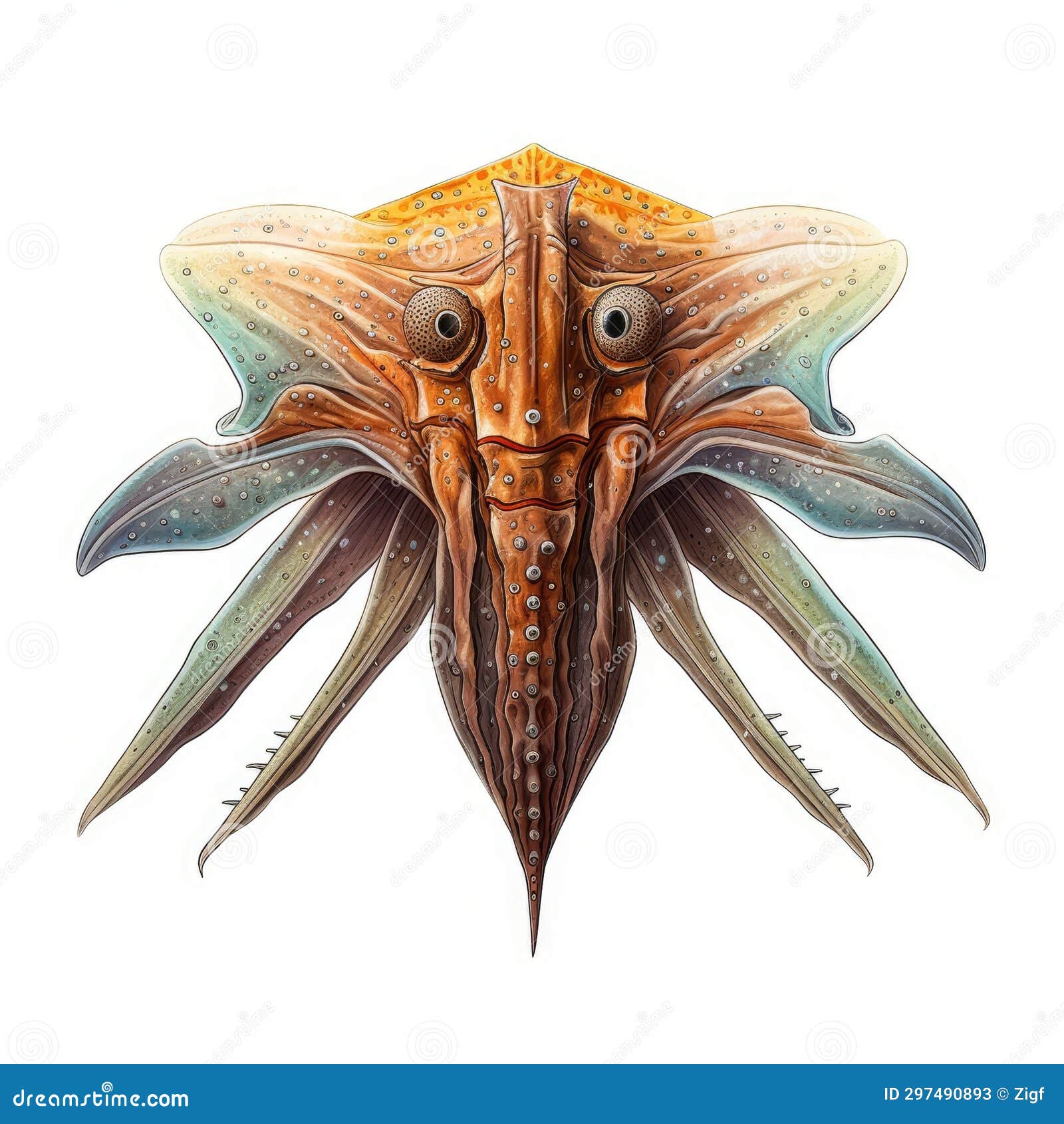 Drawing of Squid with Long Tentacles Stock Illustration - Illustration ...