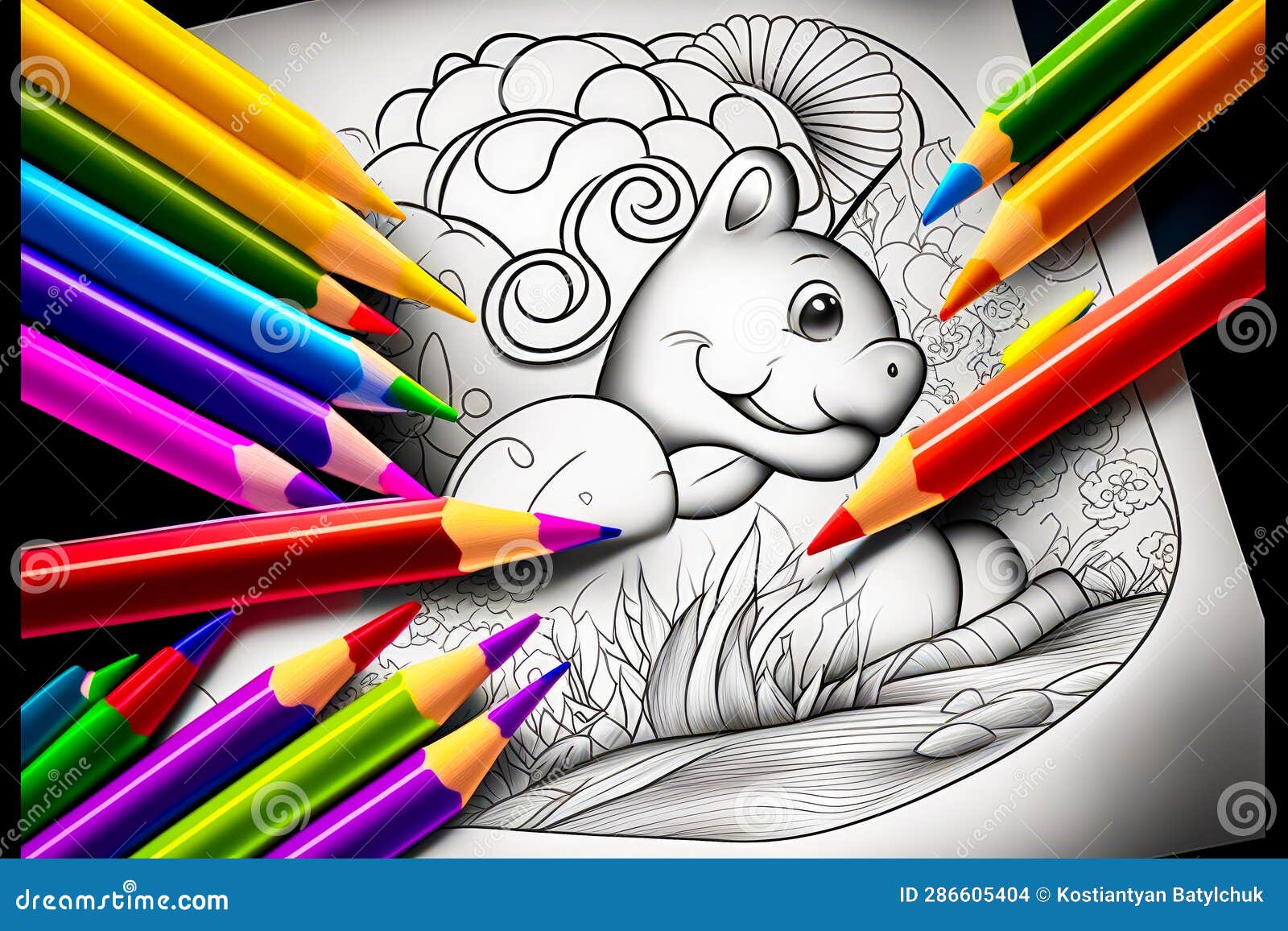 Drawing of Squirrel with Many Colored Pencils in Front of it Stock ...