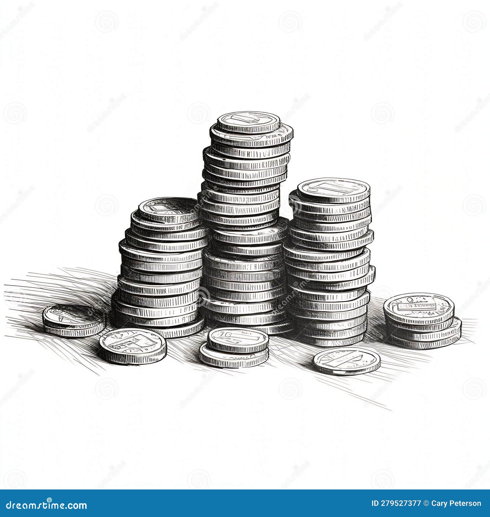 Drawing of a Stack of Coins with One Coin on Top, Viewed from Th Stock ...