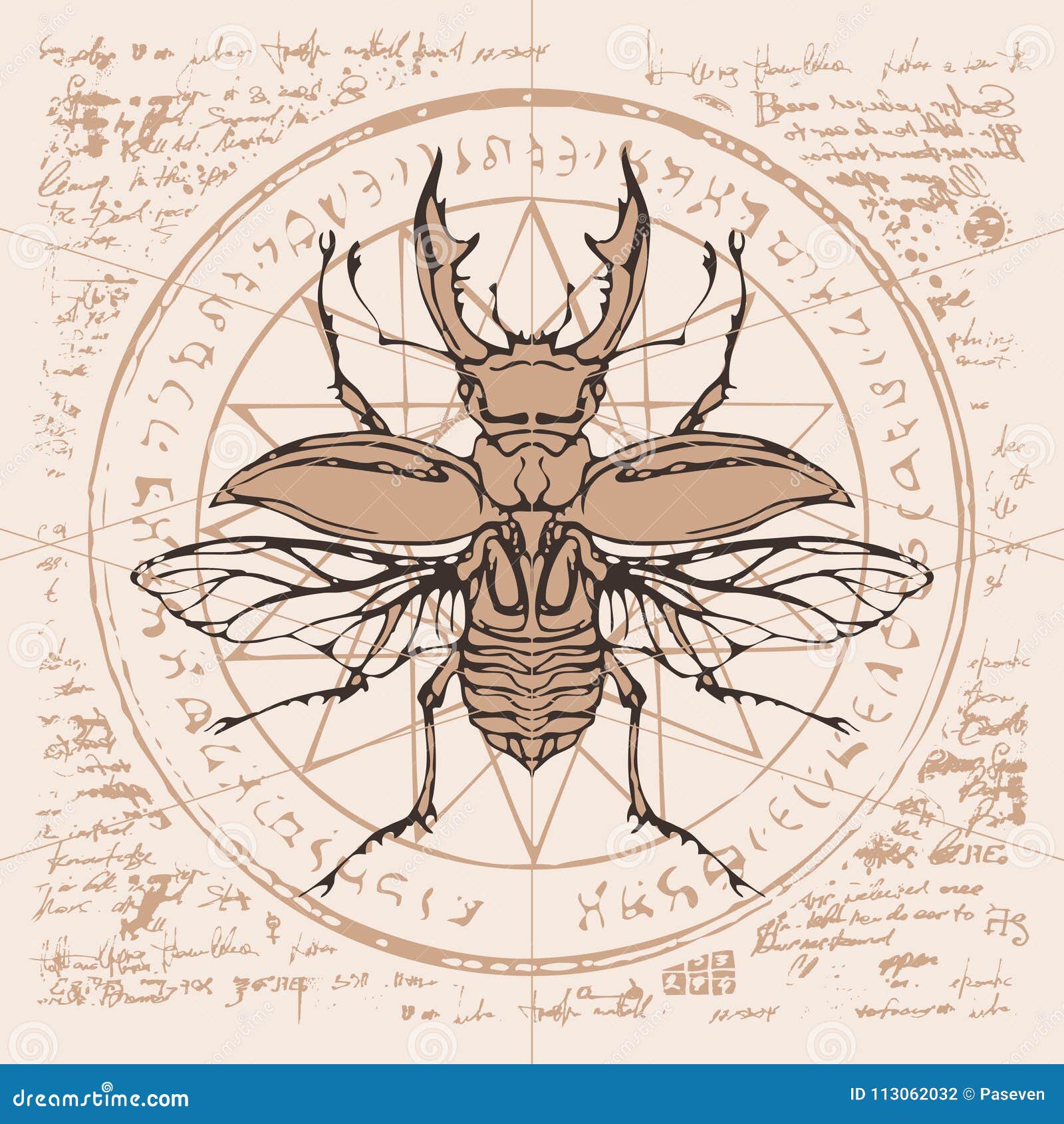 Drawing of Stag-beetle on an Abstract Background Stock Vector ...