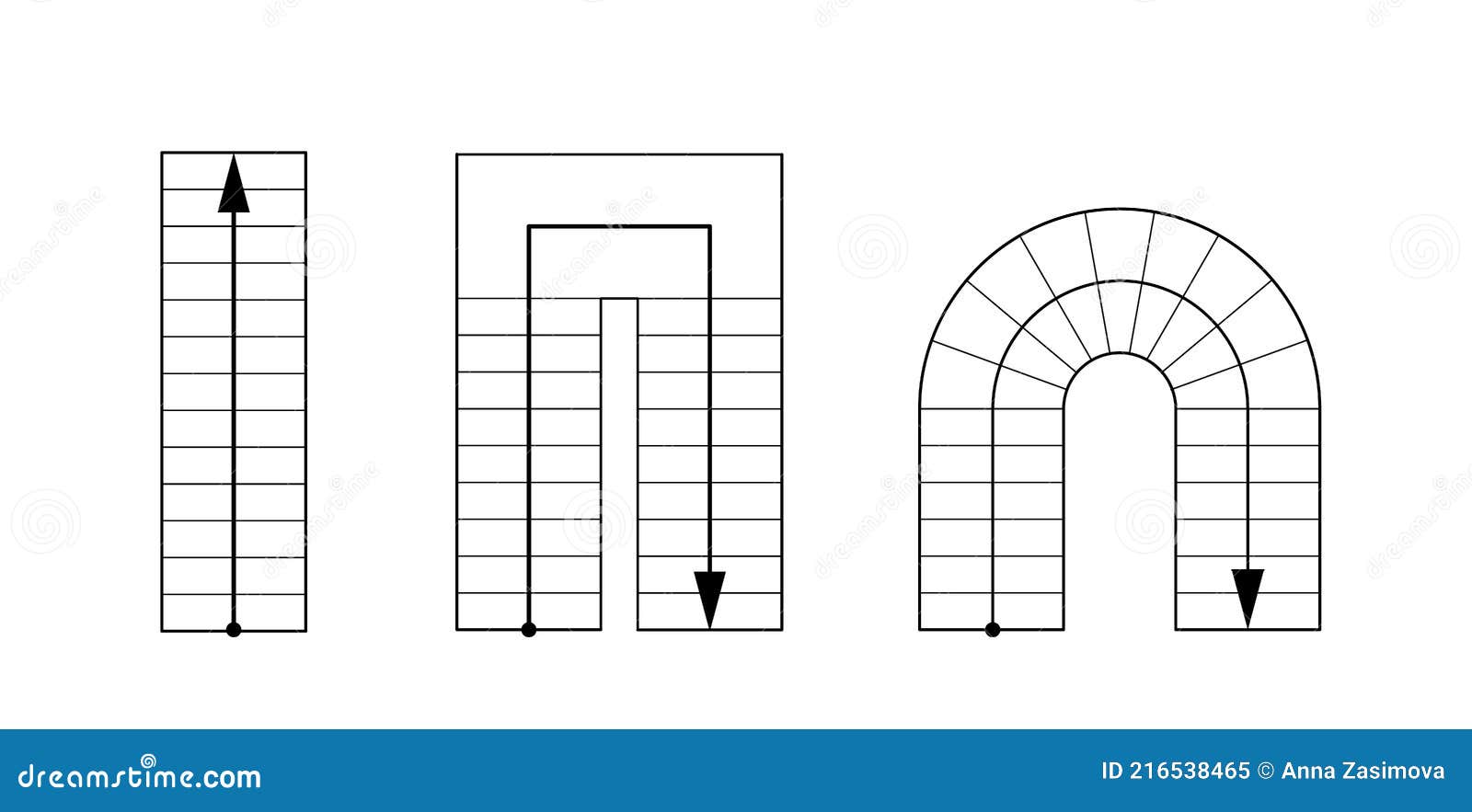 Drawing Stairs, Stairway. Top View And Sectional View. Architectural ...