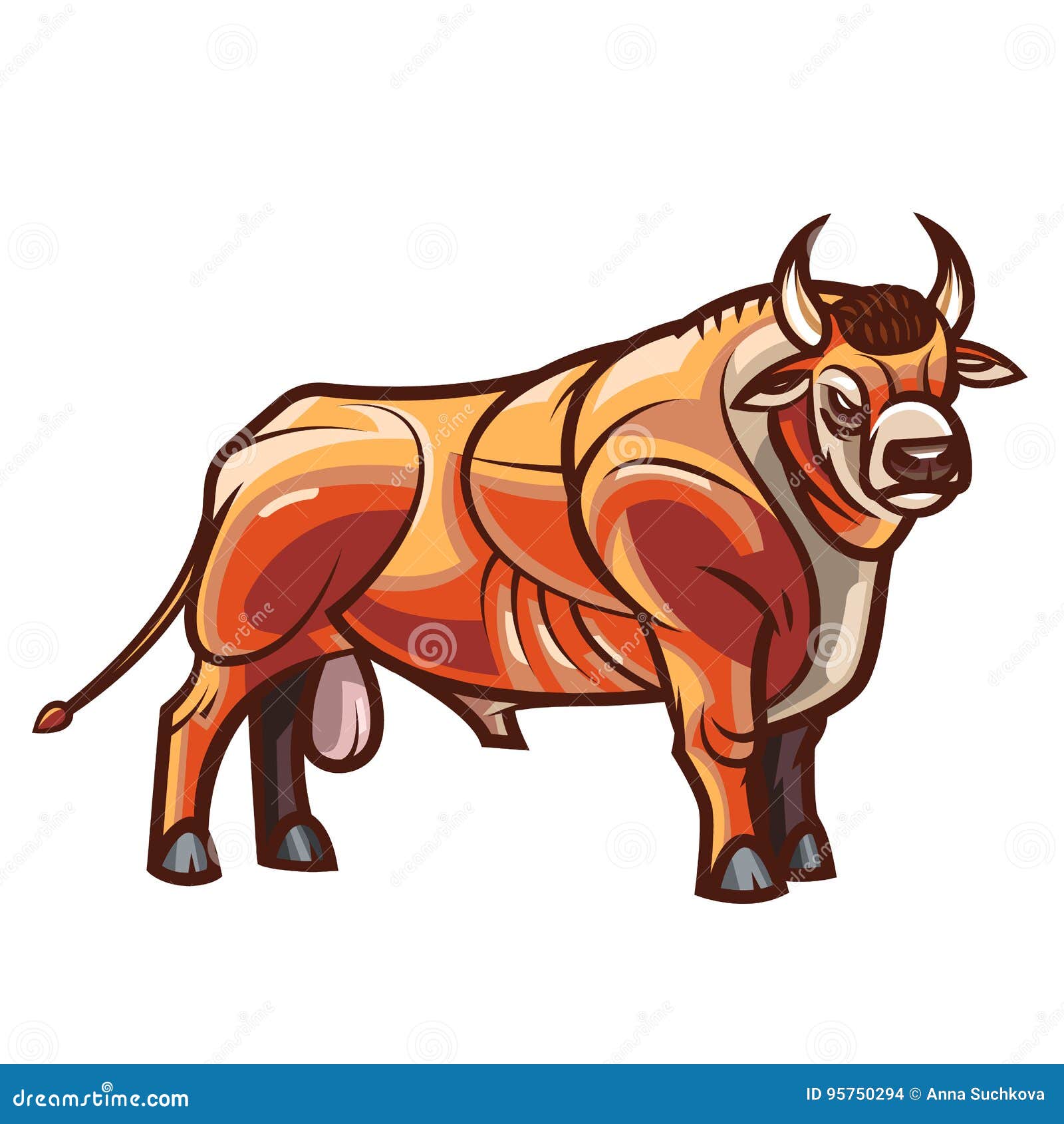 Drawing of standing bull stock vector. Illustration of cute - 95750294