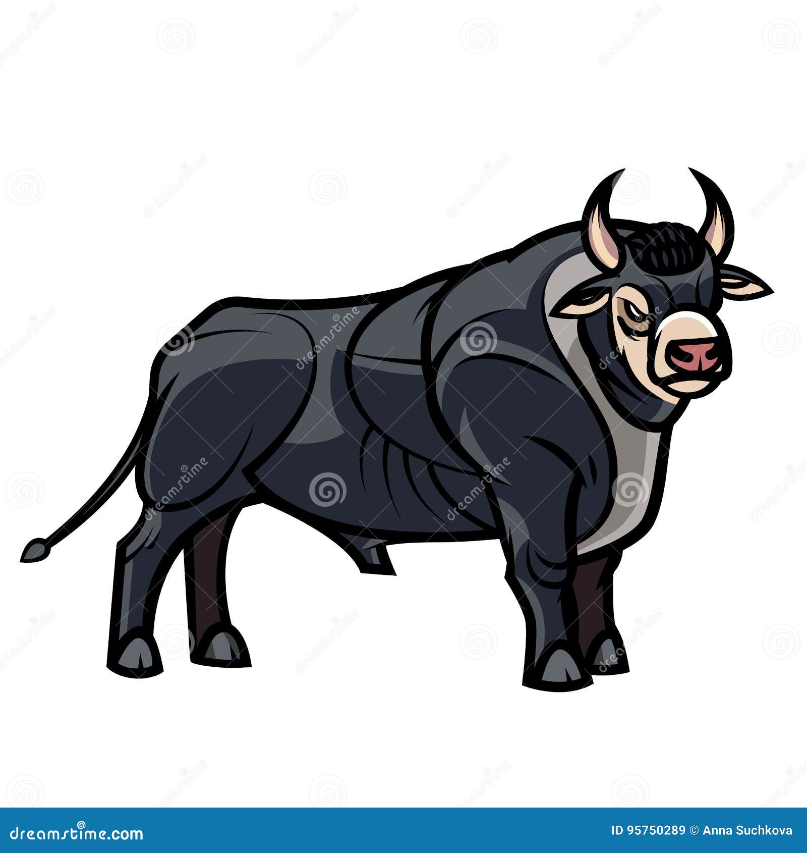 Drawing of standing bull stock vector. Illustration of character - 95750289
