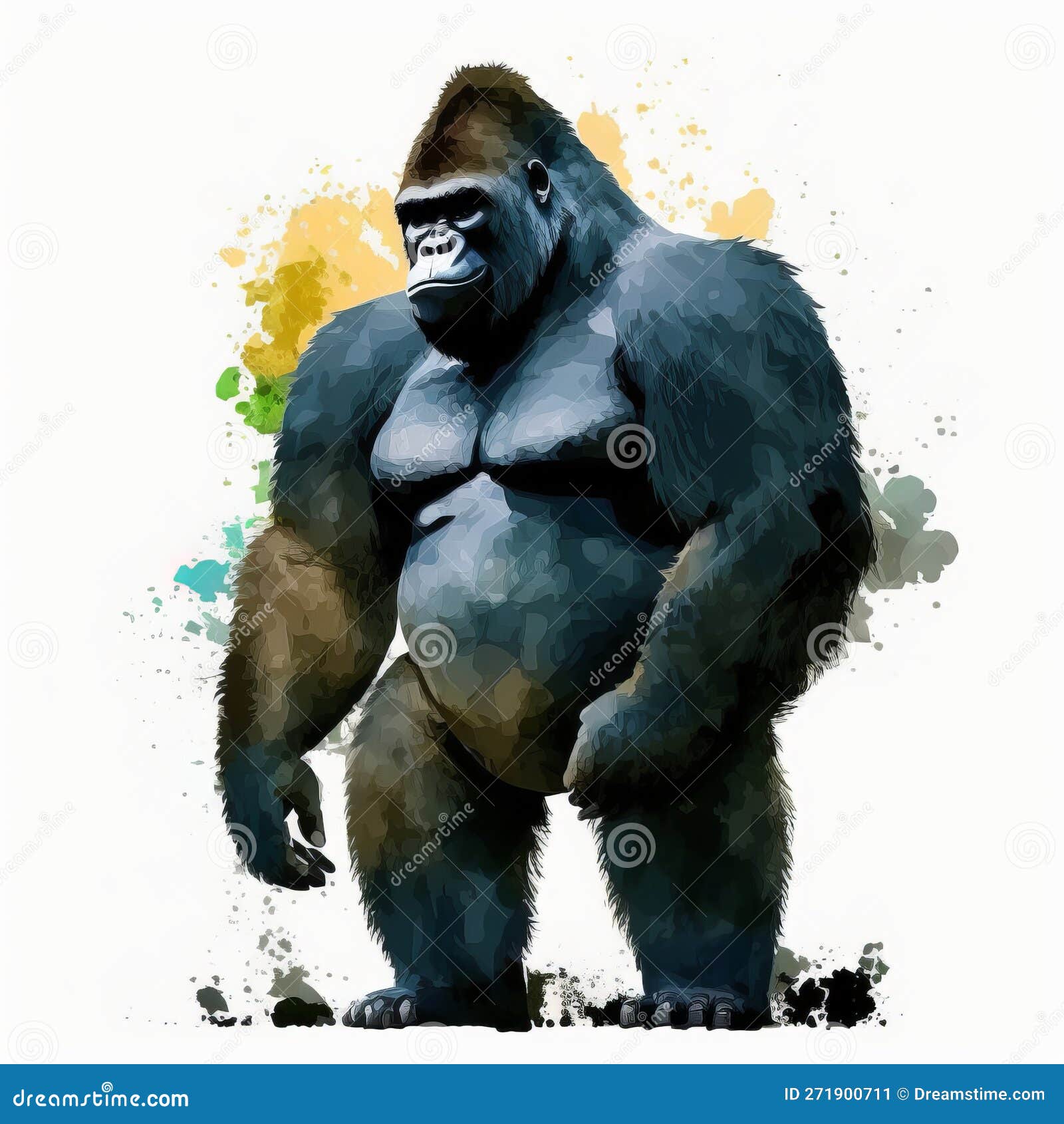 Drawing Standing Gorilla Monkey Paint Watercolor Generative AI Stock ...