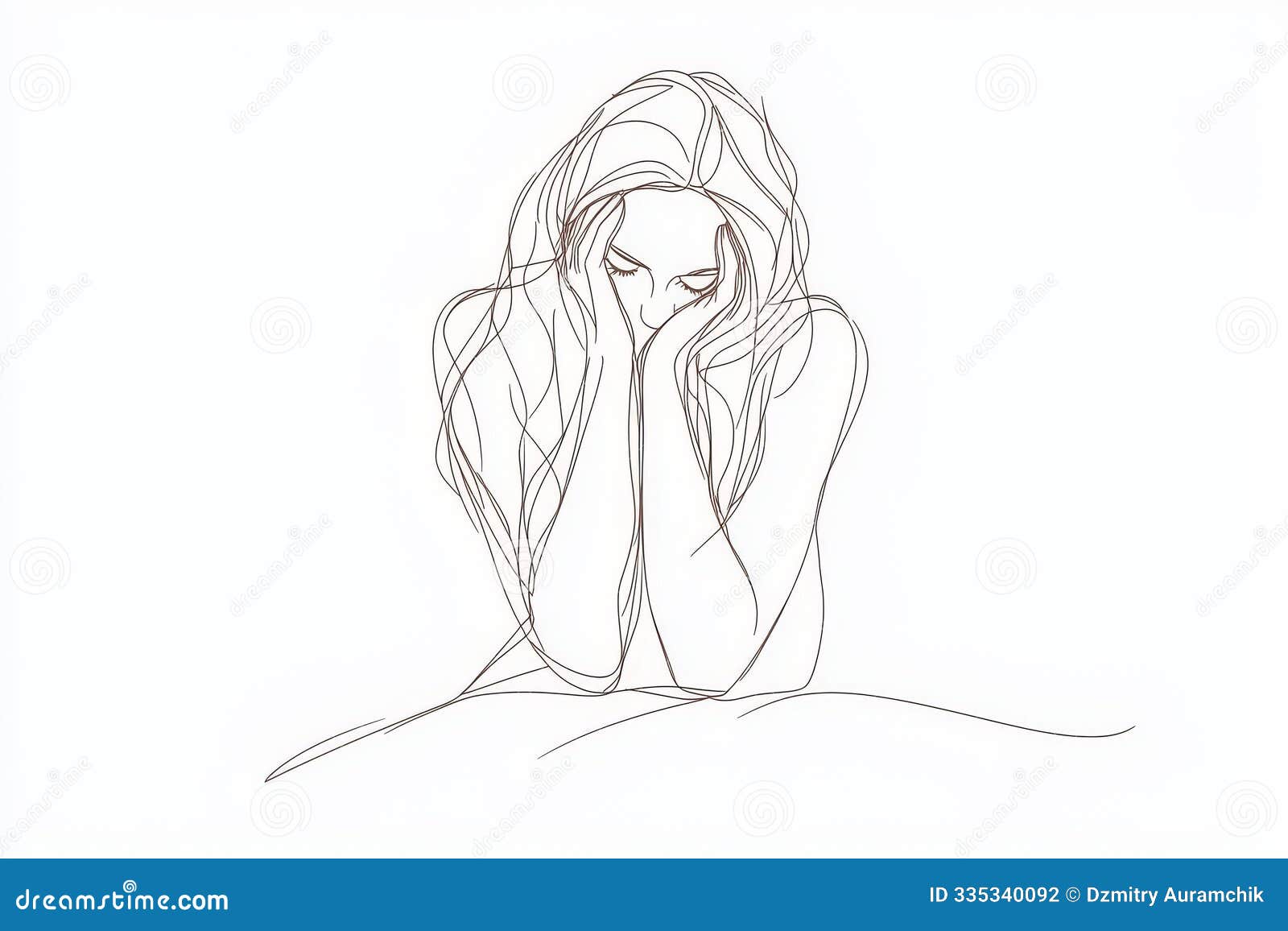 Drawing of a Standing Lady Thinking in a Continuous Line Stock ...