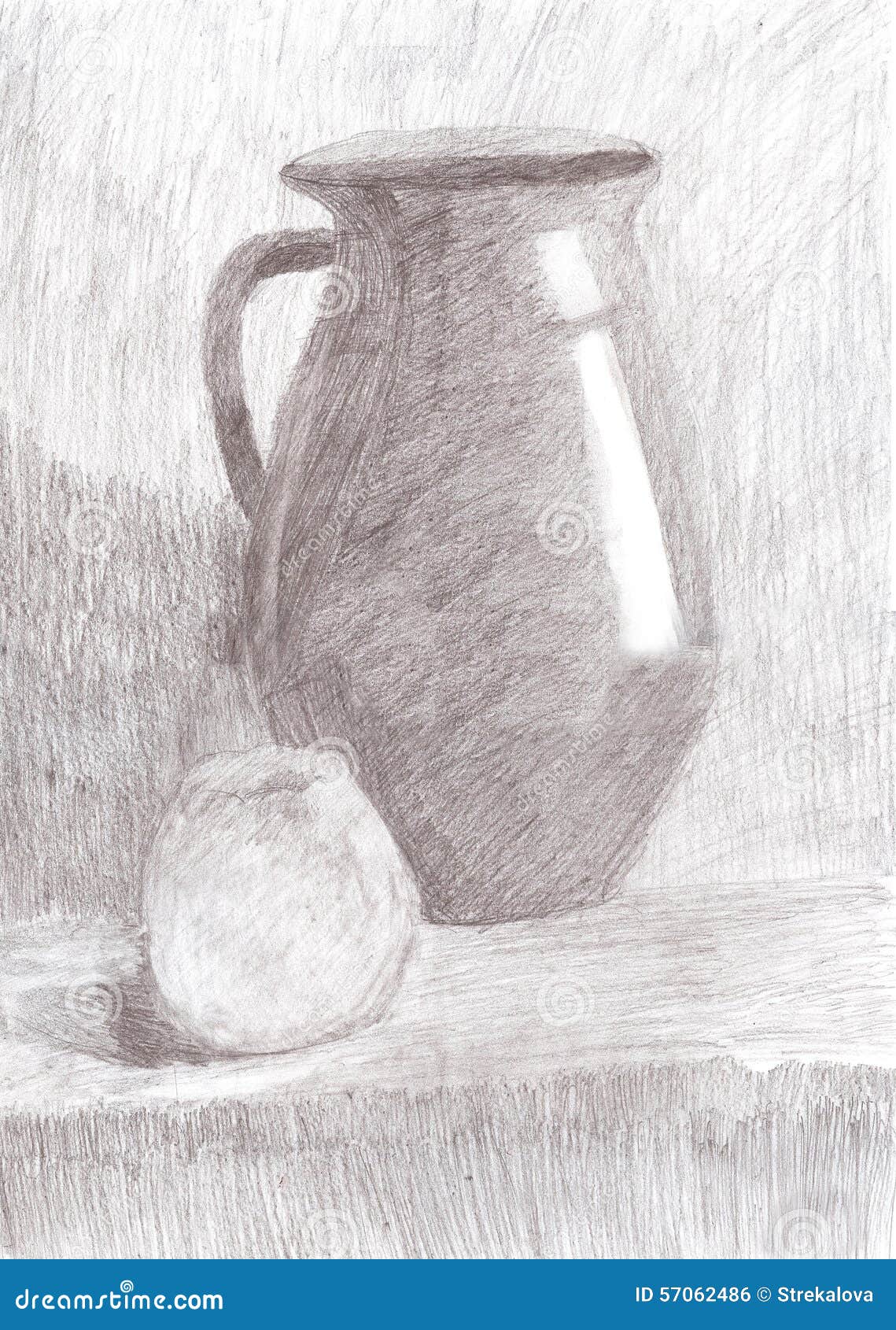 Drawing Still Life. Jug and Apple on the Table. Stock Illustration ...