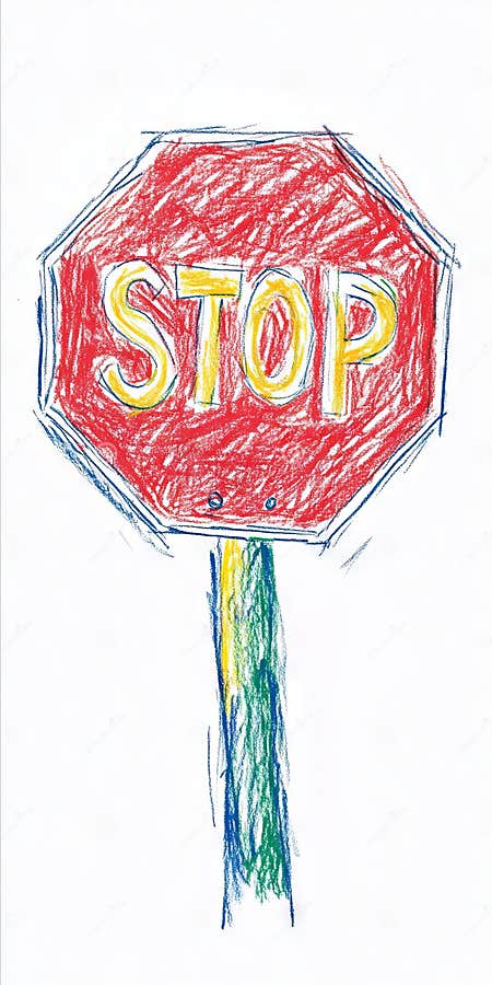 A Drawing of a Stop Sign on a White Background Stock Image - Image of ...