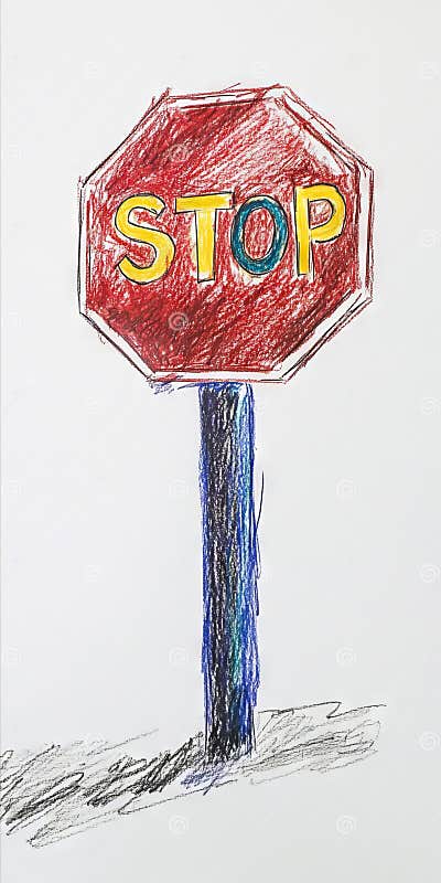 A Drawing of a Stop Sign on a White Background Stock Image - Image of ...
