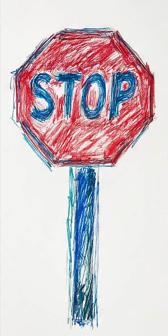 A Drawing of a Stop Sign on a White Background Stock Image - Image of ...