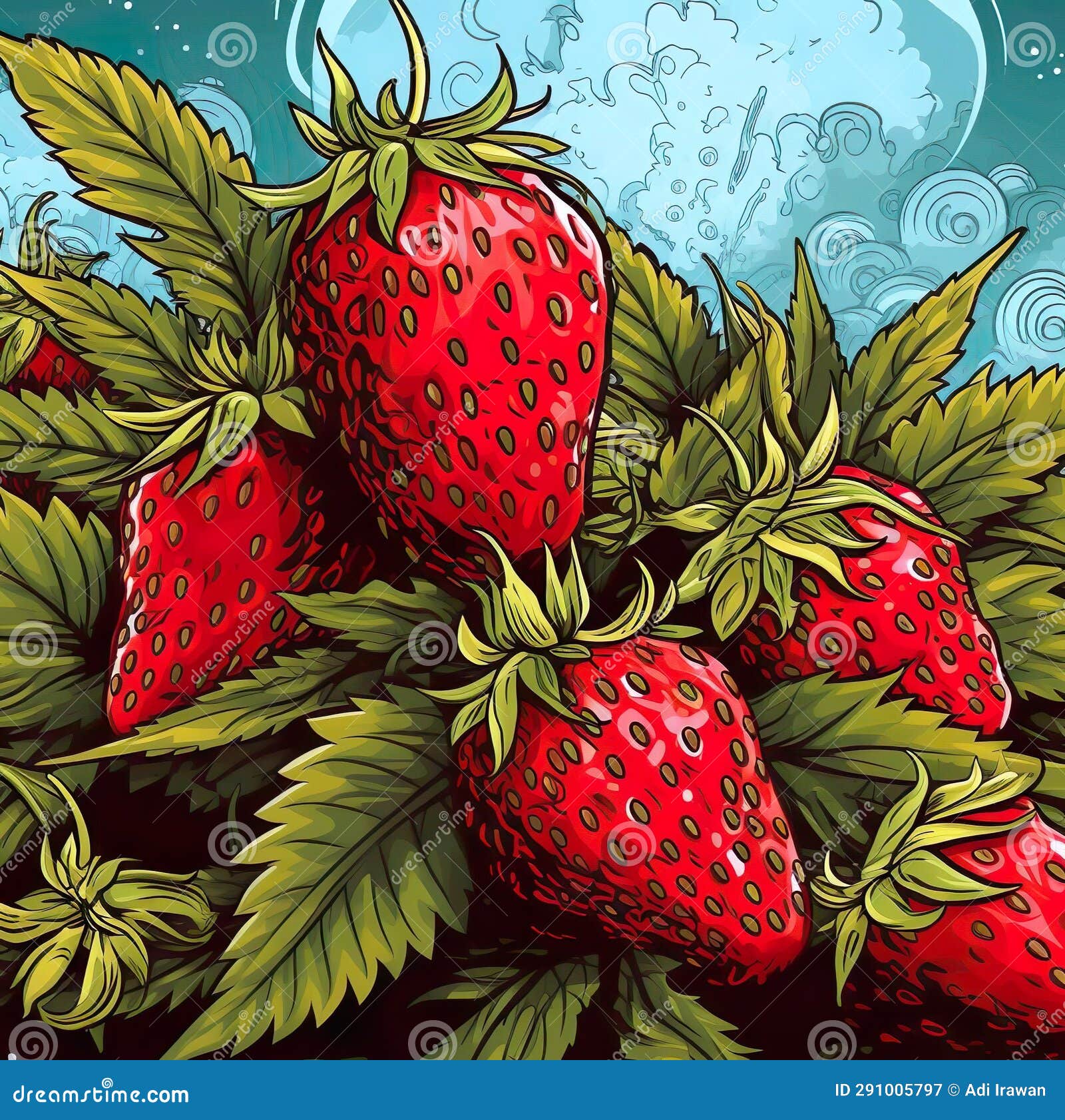 Drawing of Strawberry with Blue Background Stock Image - Image of ...