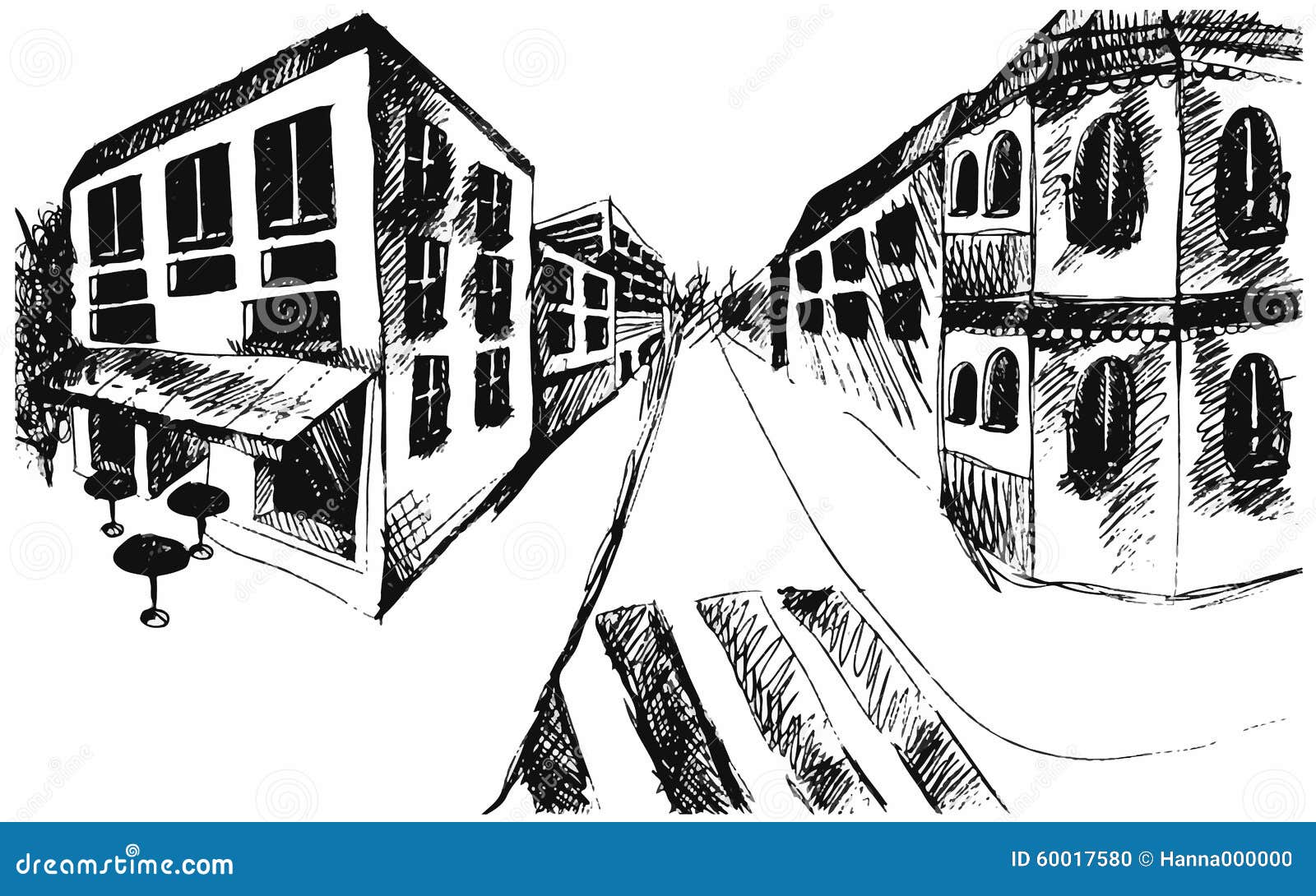 Drawing Street. Vector Sketch Stock Vector - Illustration of cityscape ...