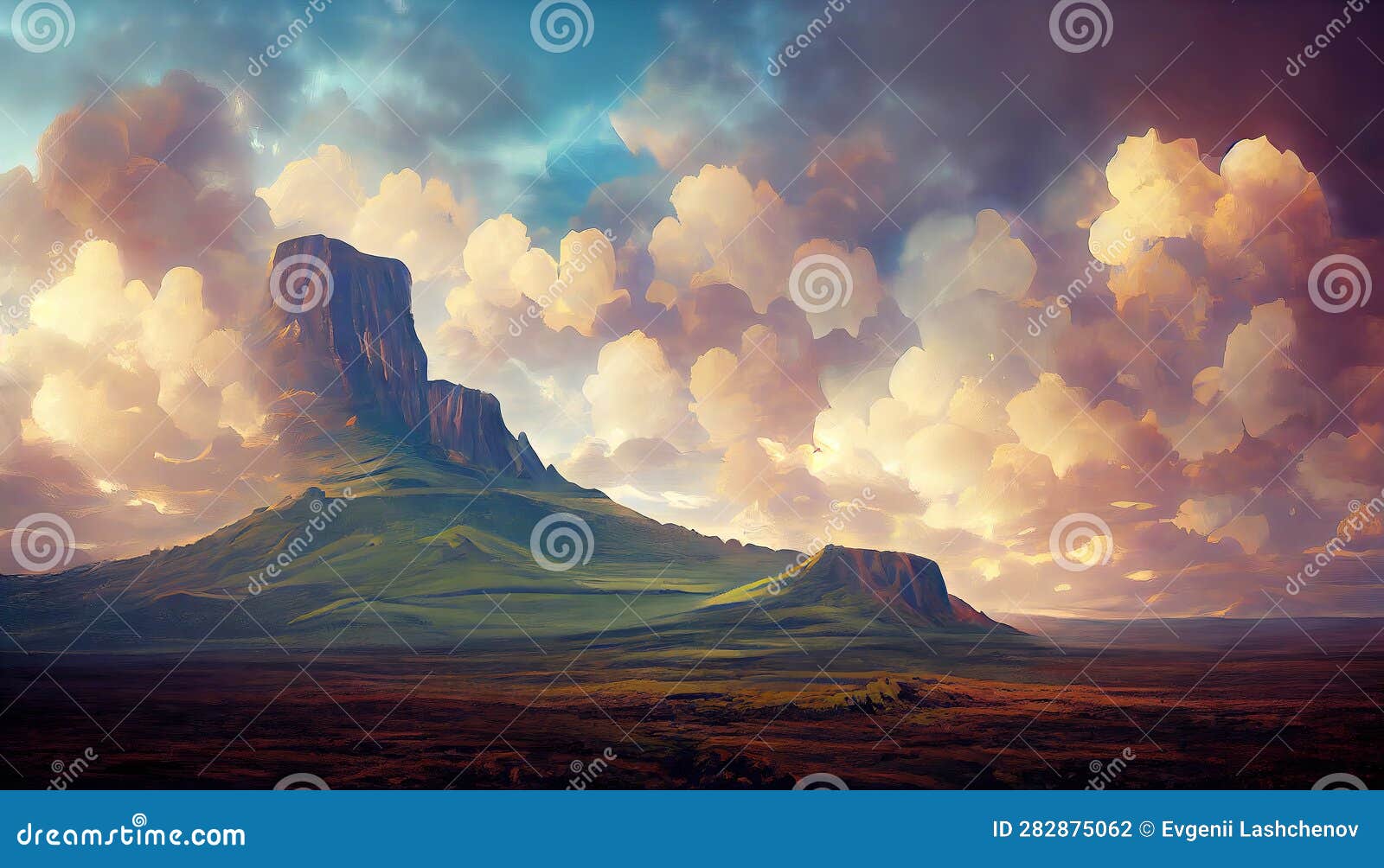 Drawing Style Mount Roraima on the Background of Beautiful Clouds. AI ...