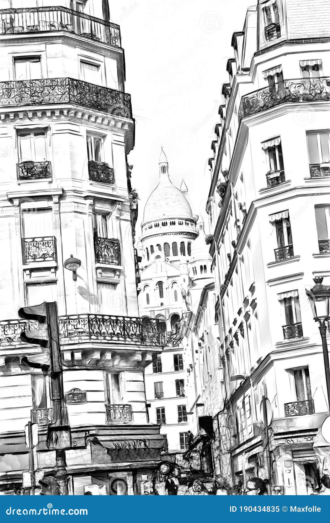 Drawing Style that Represents a Glimpse of a Street in the Center of ...