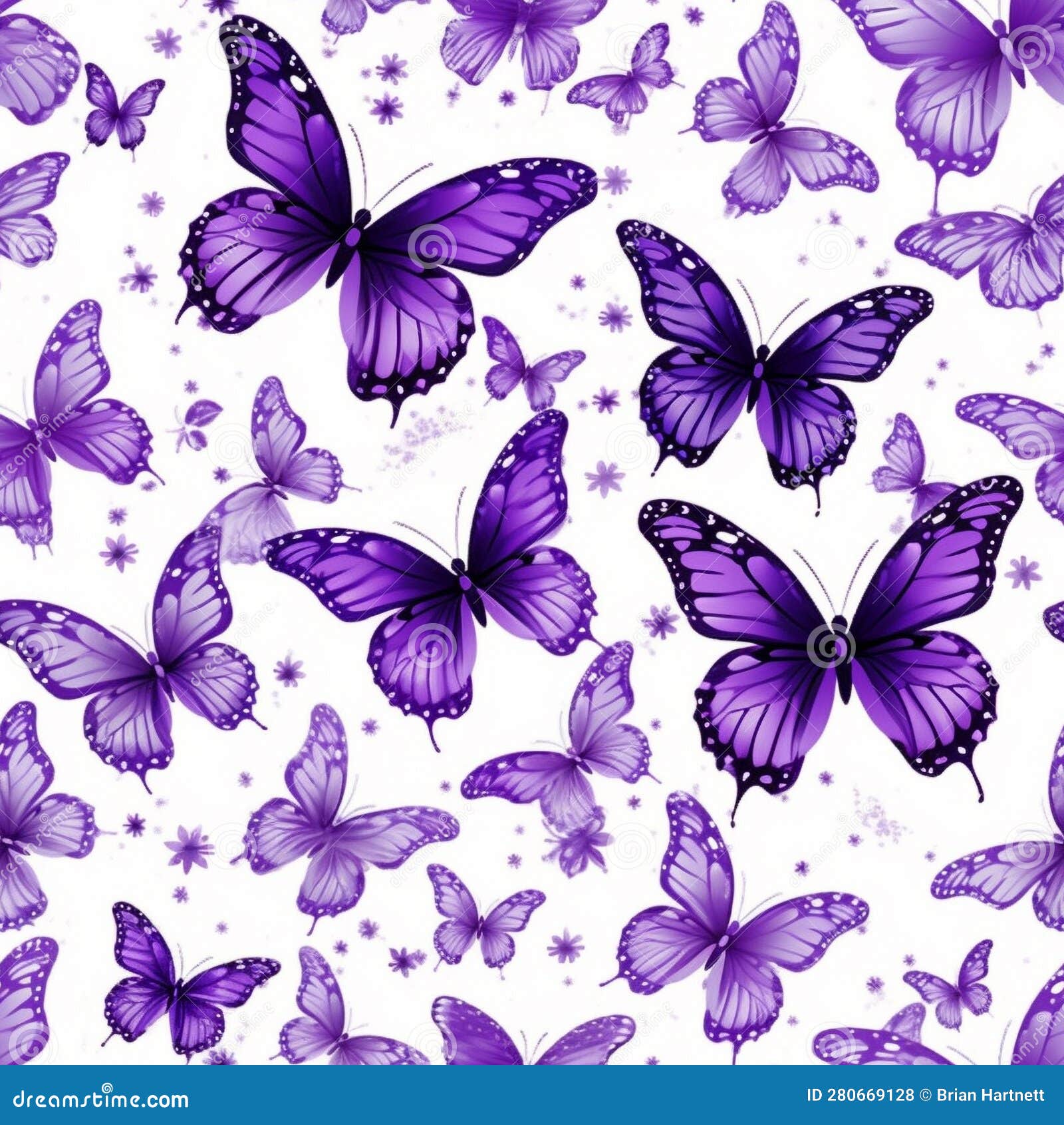 Seamless Purple Butterfly Pattern, Generative AI Stock Illustration ...