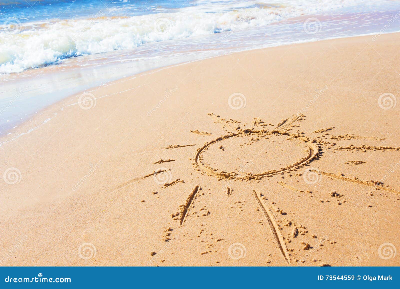 Drawing of Sun on the Beach and Sea Stock Image - Image of romantic ...