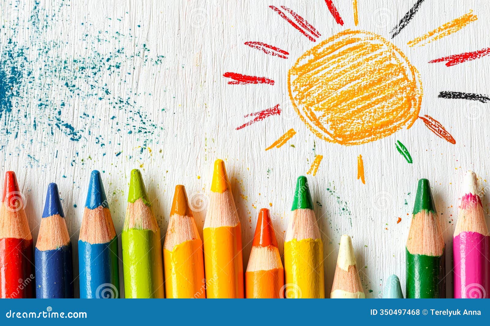 A Drawing of a Sun with a Bunch of Colored Pencils in the Background ...