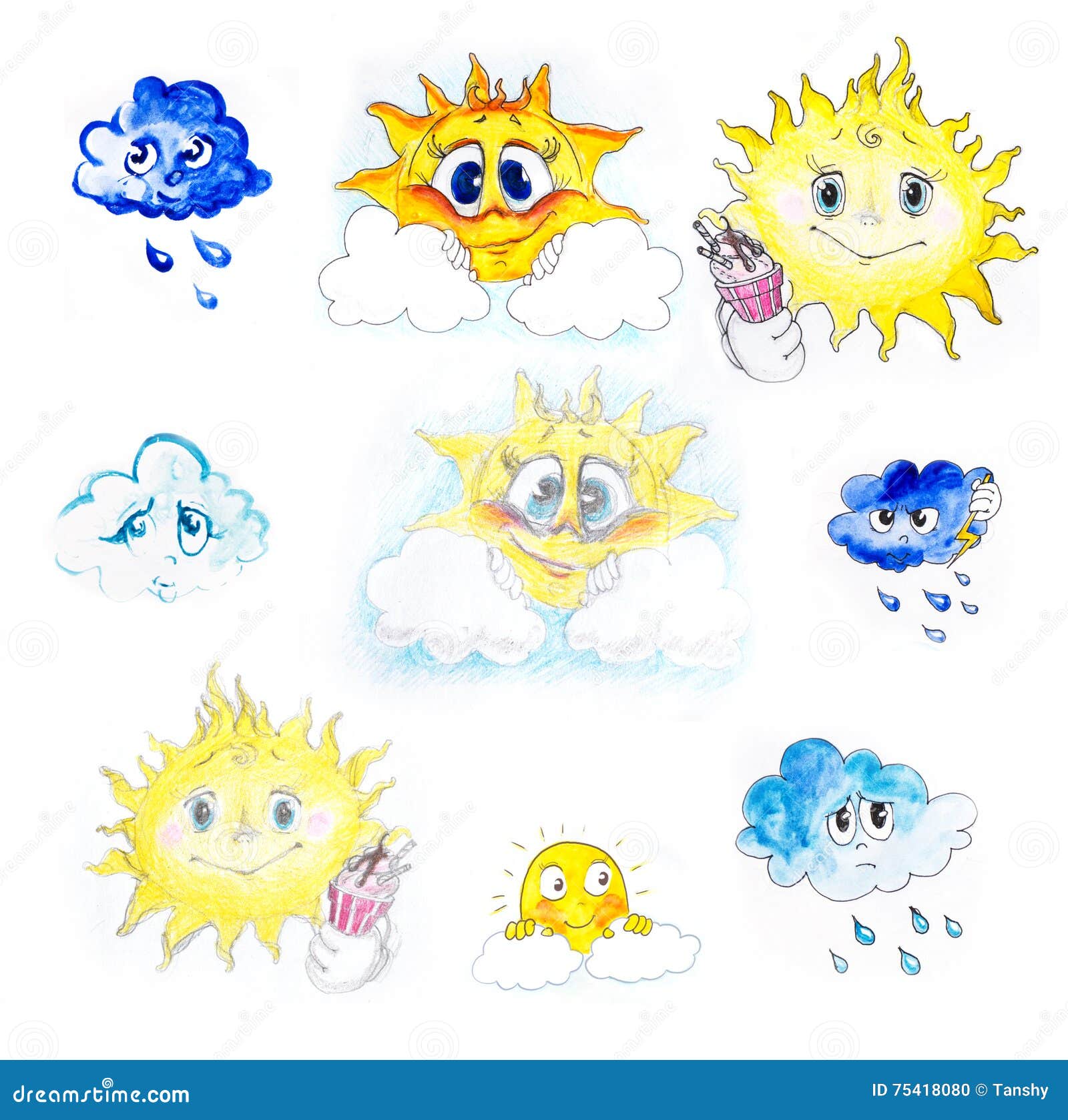 Drawing Sun and Cloud, Weather Stock Illustration - Illustration of ...