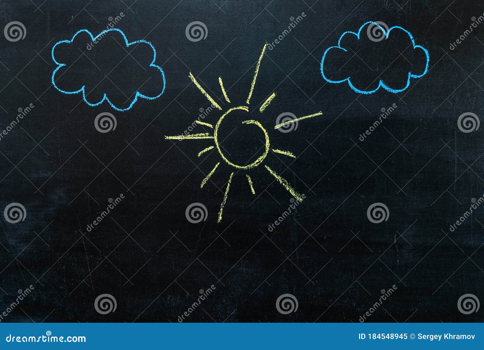 Drawing of the Sun and Clouds on a Chalk Board Stock Image - Image of ...