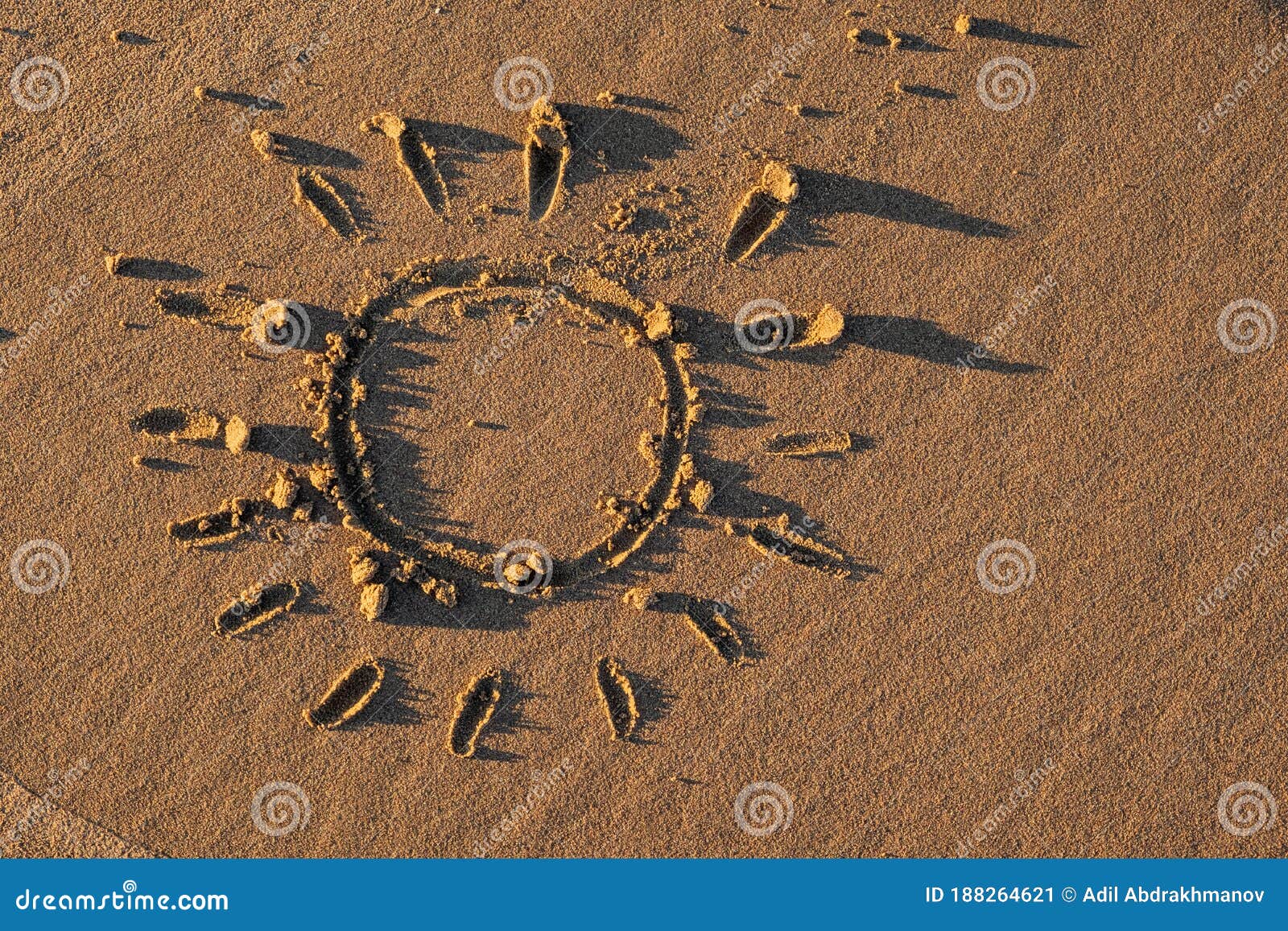 Drawing of sun on sand. stock image. Image of drawing - 188264621