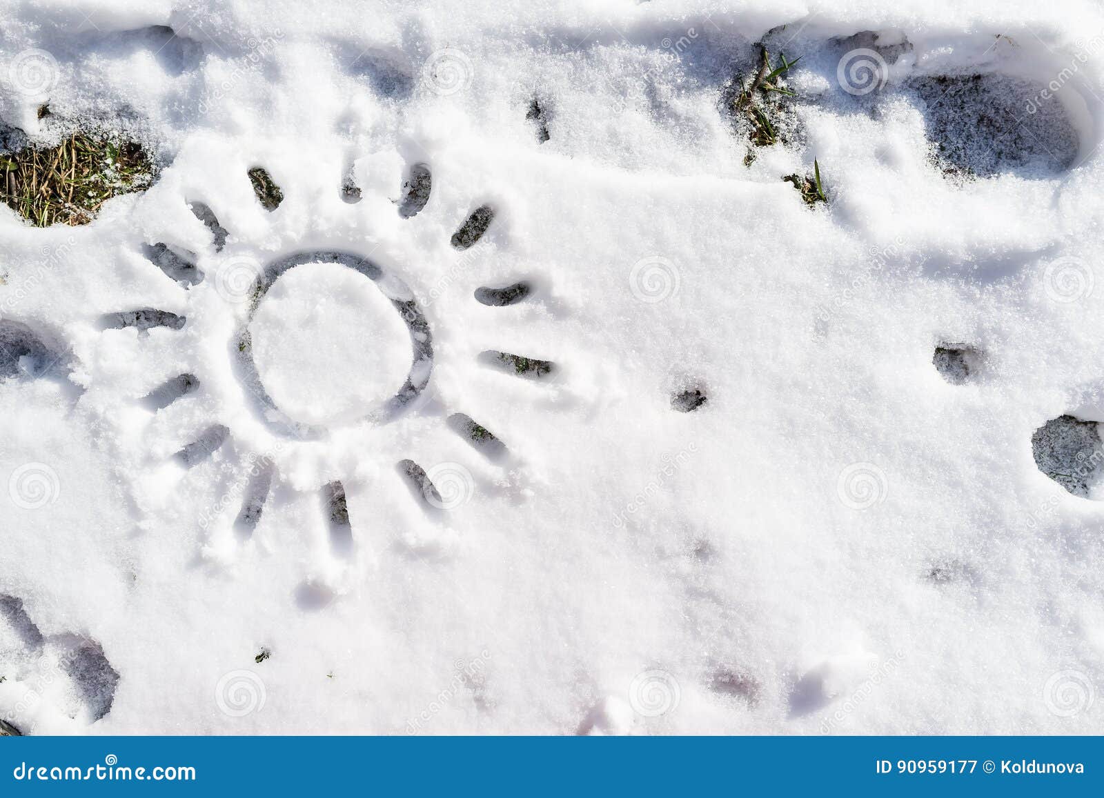 Drawing Sun on the White Snow in Spring Day Stock Illustration ...
