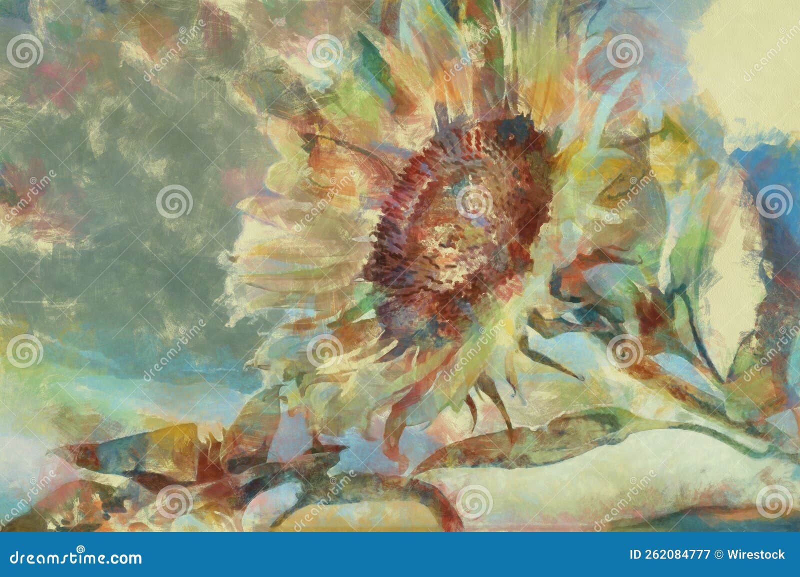 Drawing of a Sunflower with Abstract Colors Stock Image - Image of ...