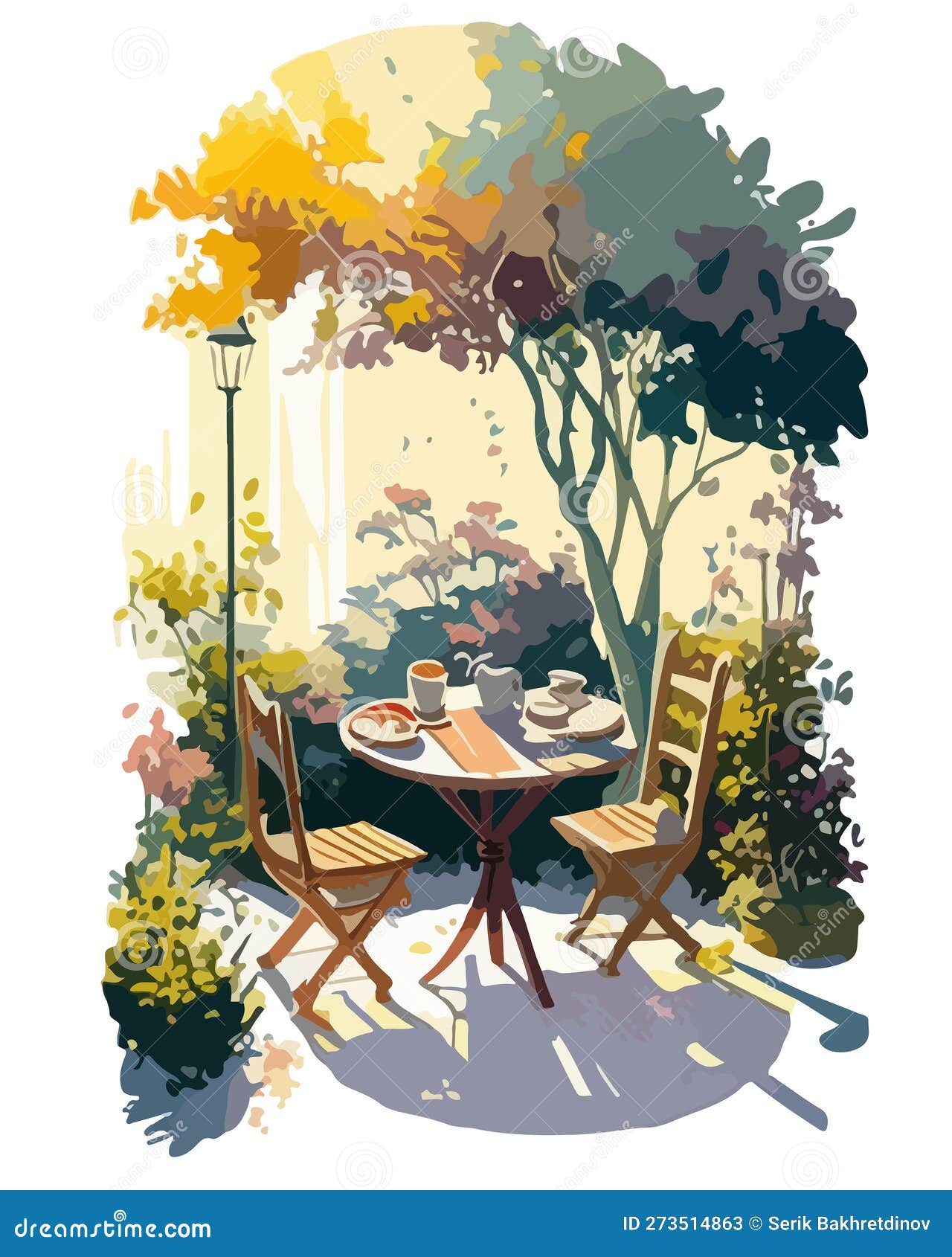 Drawing of a Sunny Morning and Breakfast in a Cozy Cafe Under the Trees ...