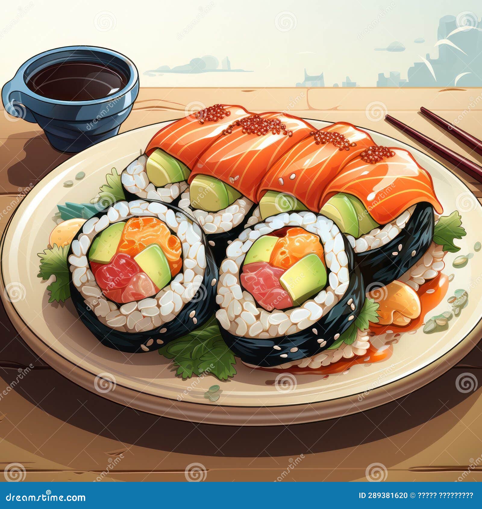 Drawing Sushi Set with Different Types of Rolls Stock Photo - Image of ...