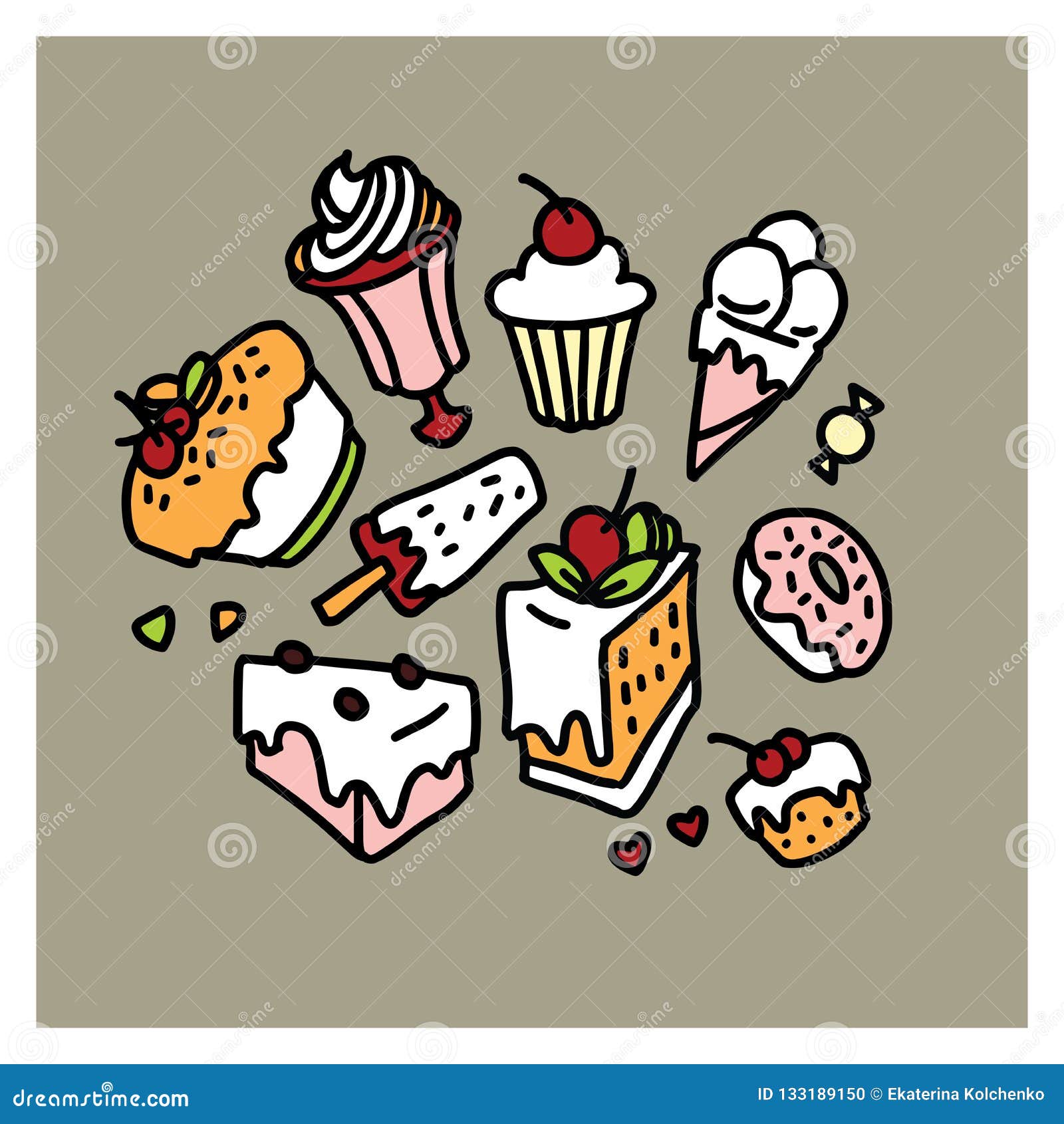 Sweets And Cakes Collection, Illustration, Drawing, Engraving, Ink ...